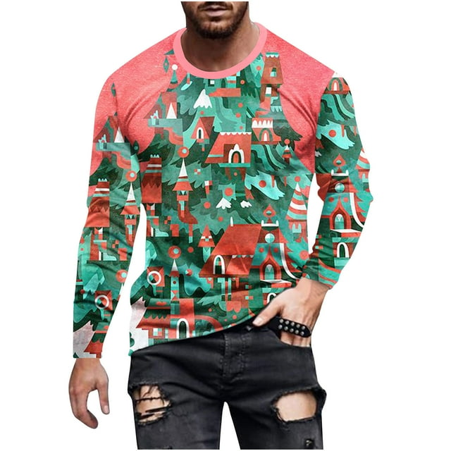 Yanhoo Christmas Tee Shirts For Men 2023 Big And Tall Christmas T Shirts For Men Long Sleeve