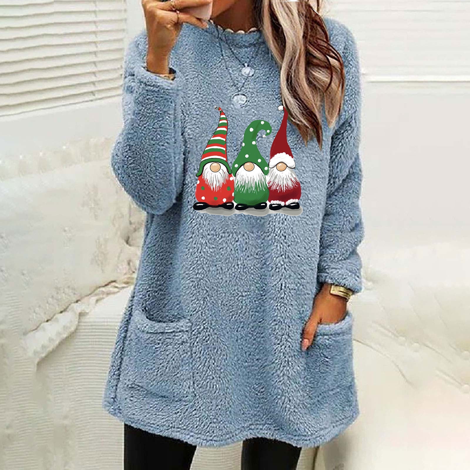 YanHoo Christmas Tops for Girls Oversized Fuzzy Thermal Tunic Tops ...