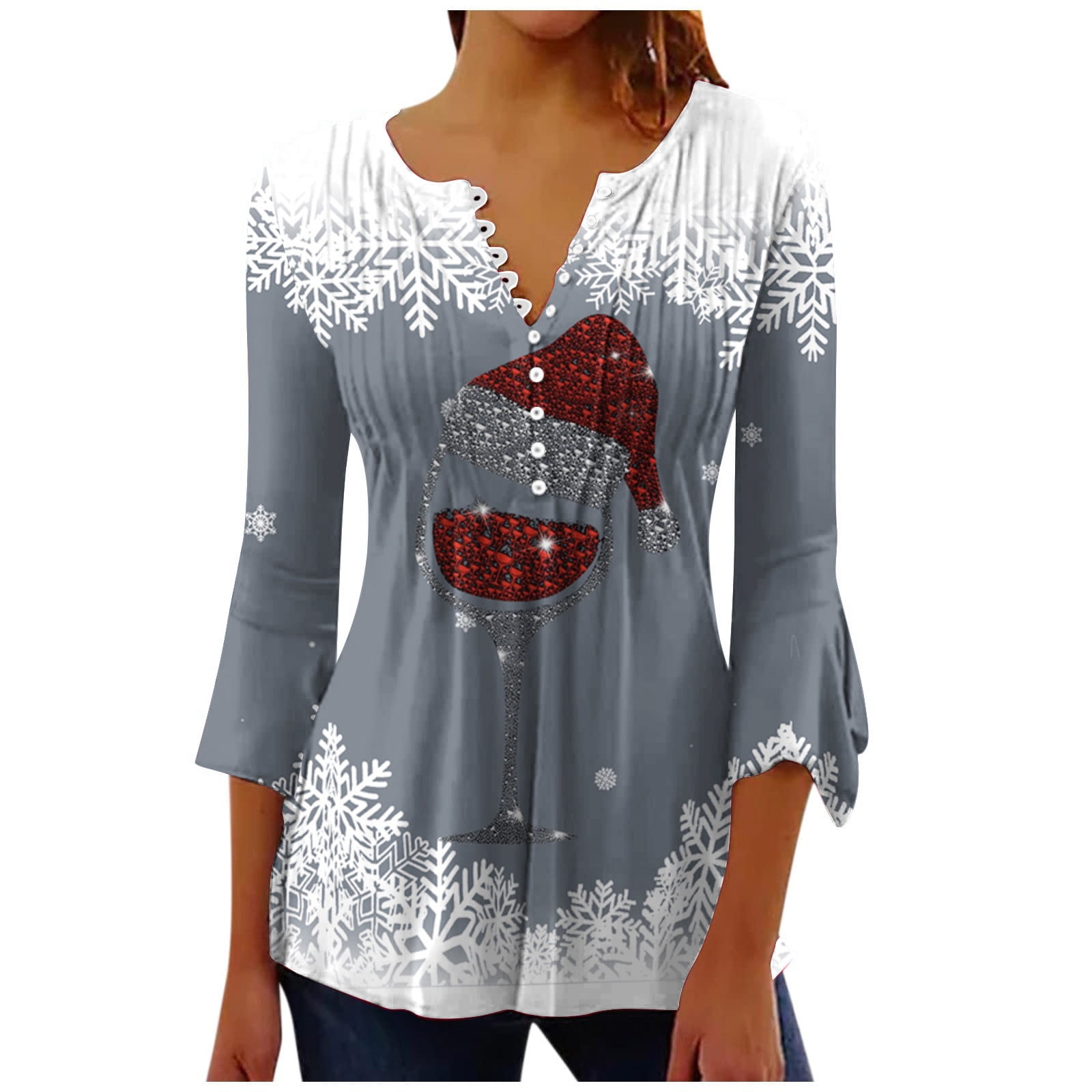 YanHoo Christmas Tunic Tops for Women 2023 Christmas 3/4 Sleeve Tunic ...
