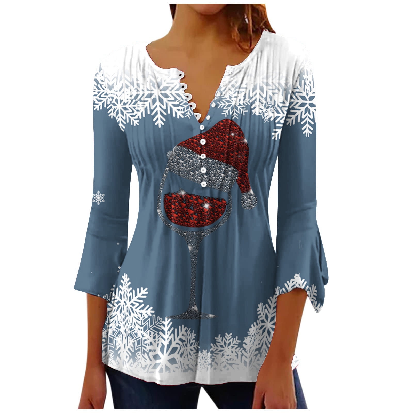 YanHoo Christmas Tunic Tops for Women Dressy 3/4 Sleeve Christmas Tunic ...