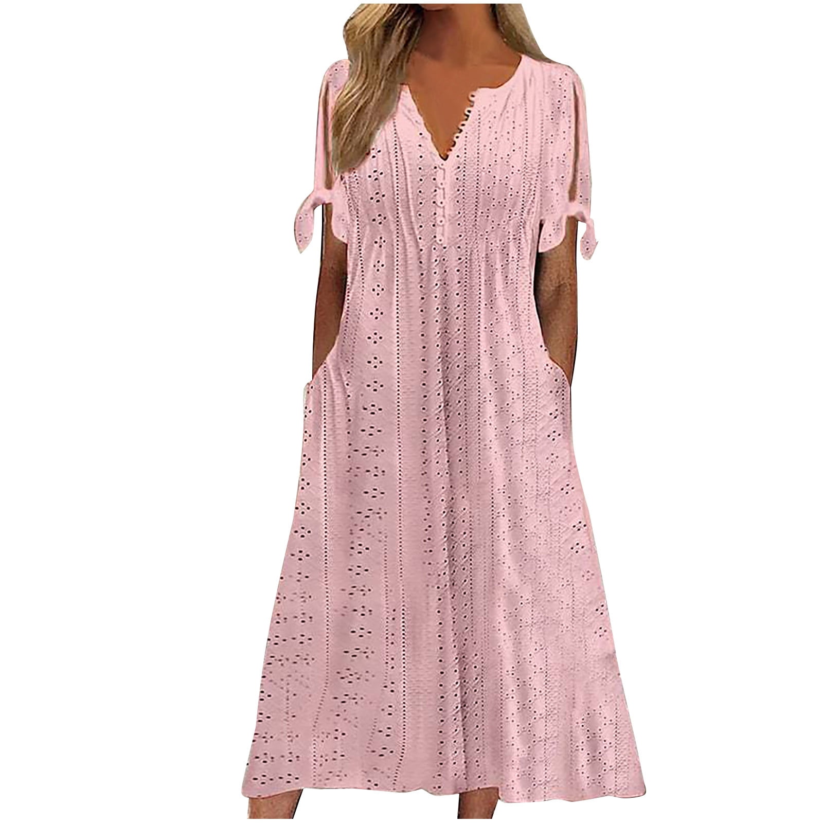 YanHoo Dresses for Women 2025 Wedding Guest 2025 Summer Henley V Neck ...