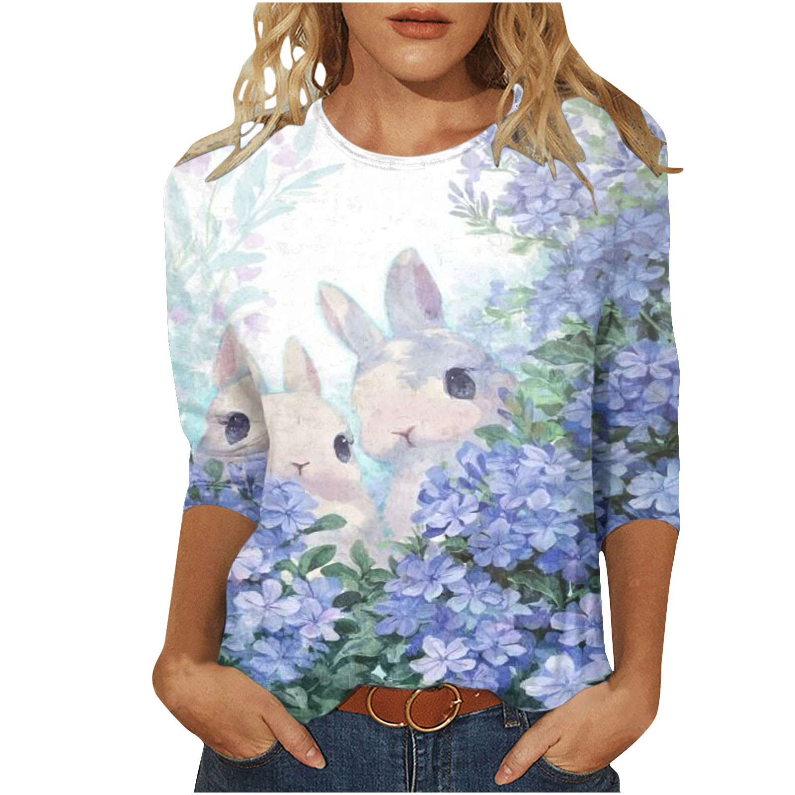 YanHoo Easter 3/4 Sleeve Shirts for Women Plus Size Ladies Easter ...