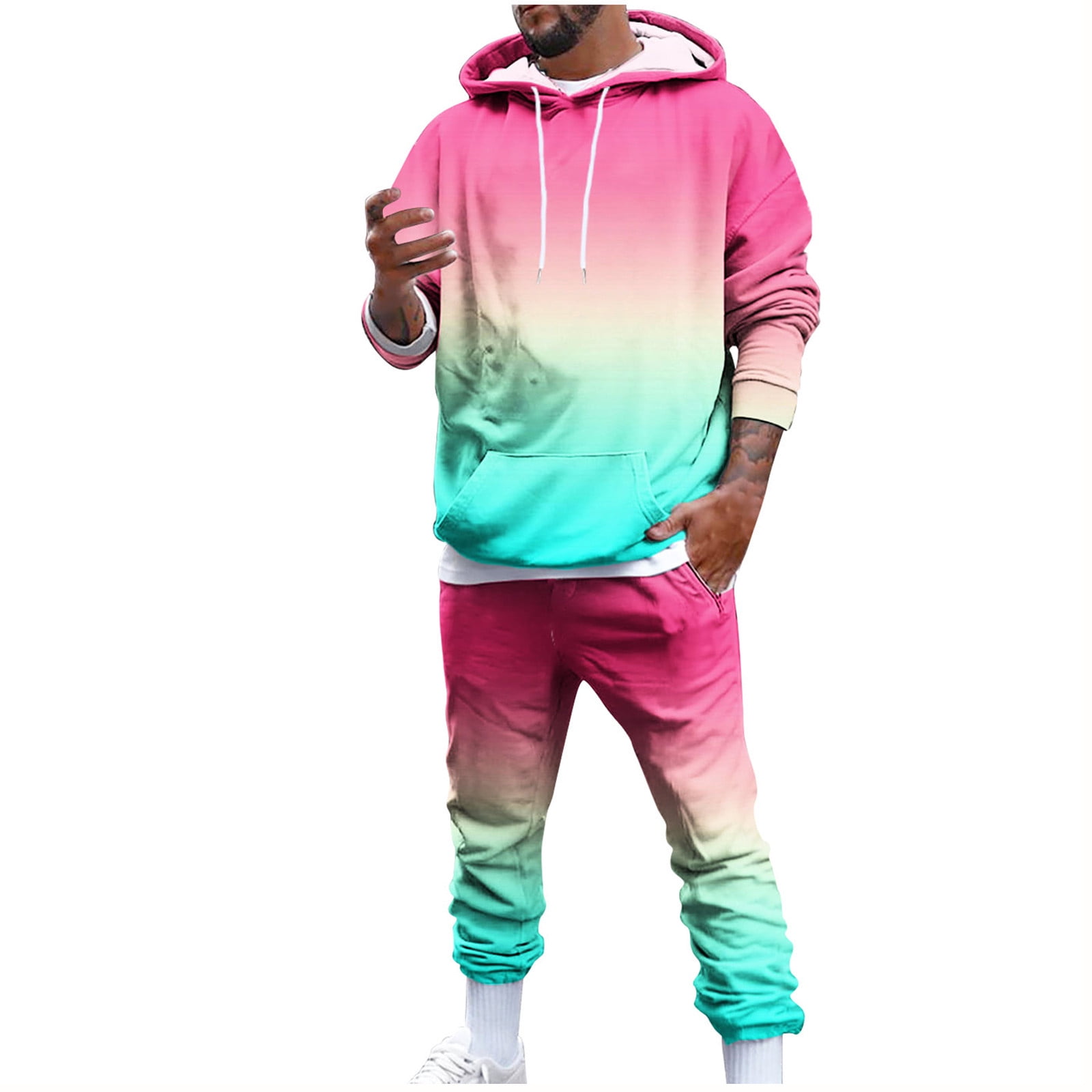 Yanhoo Fall T Outfits Mens 2 Piece Tracksuit Gradient Print Pullover