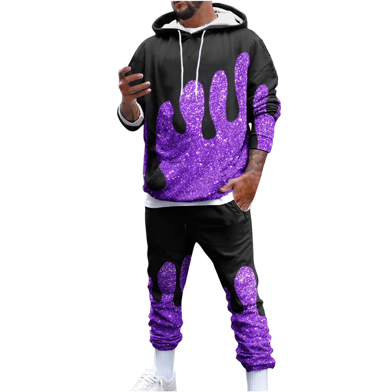 YanHoo Fall Gift Outfits Mens 2 Piece Tracksuit Gradient Print Pullover ...