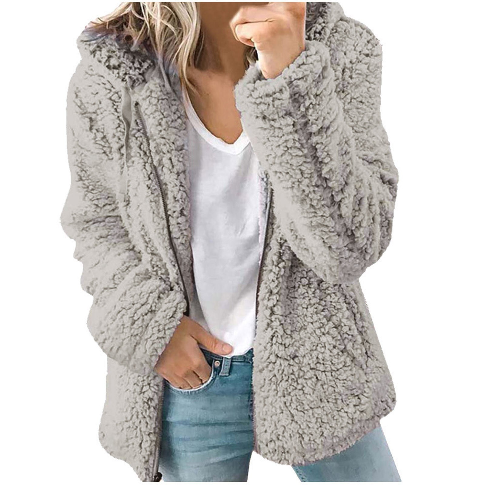 YanHoo Fall Jackets for women 2023 Faux Fur Sherpa Jacket Fuzzy Hooded Jacket Winter Coats ...