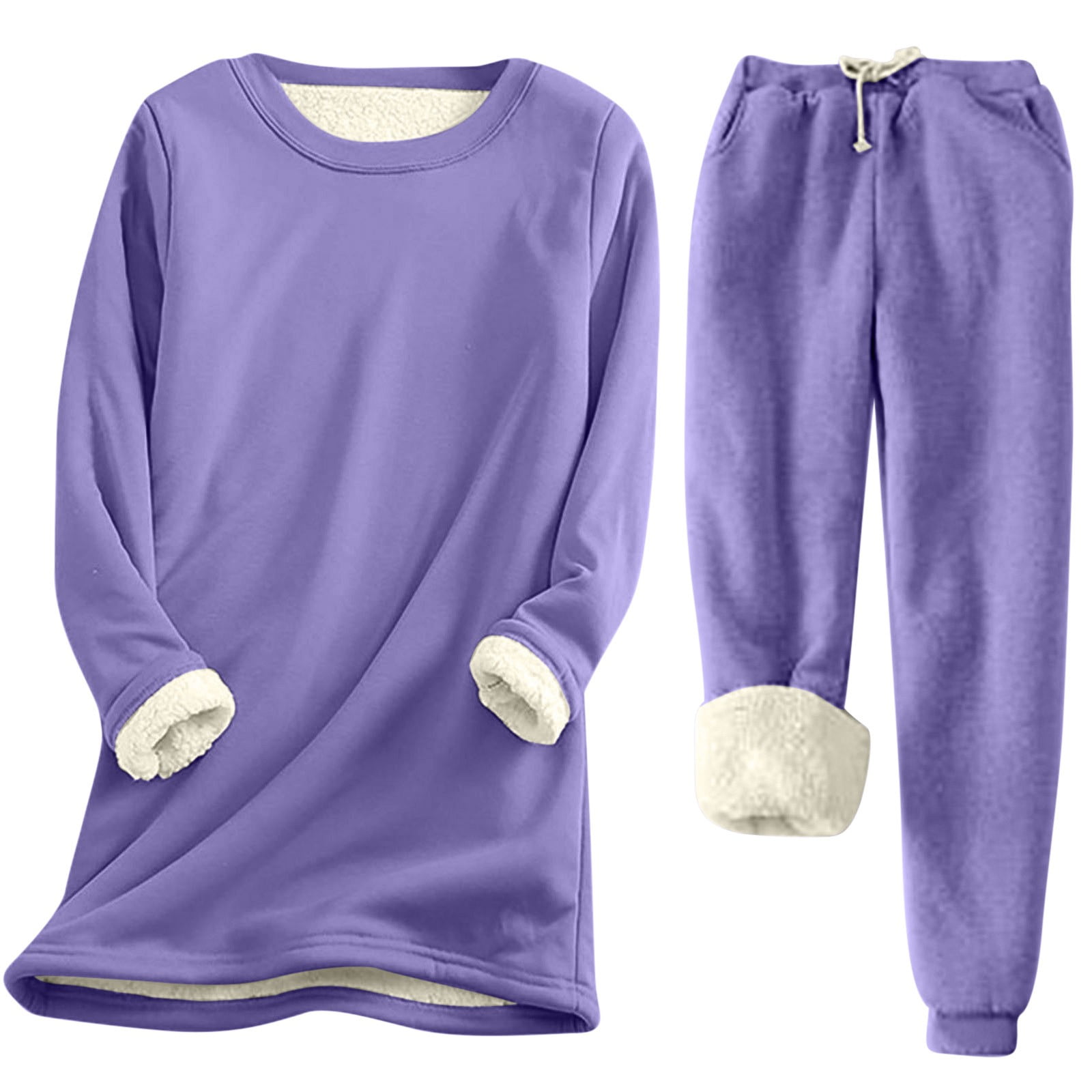 YanHoo Fleece Lined Pajamas Set for Women 2 Piece Sherpa Lined Fleece ...