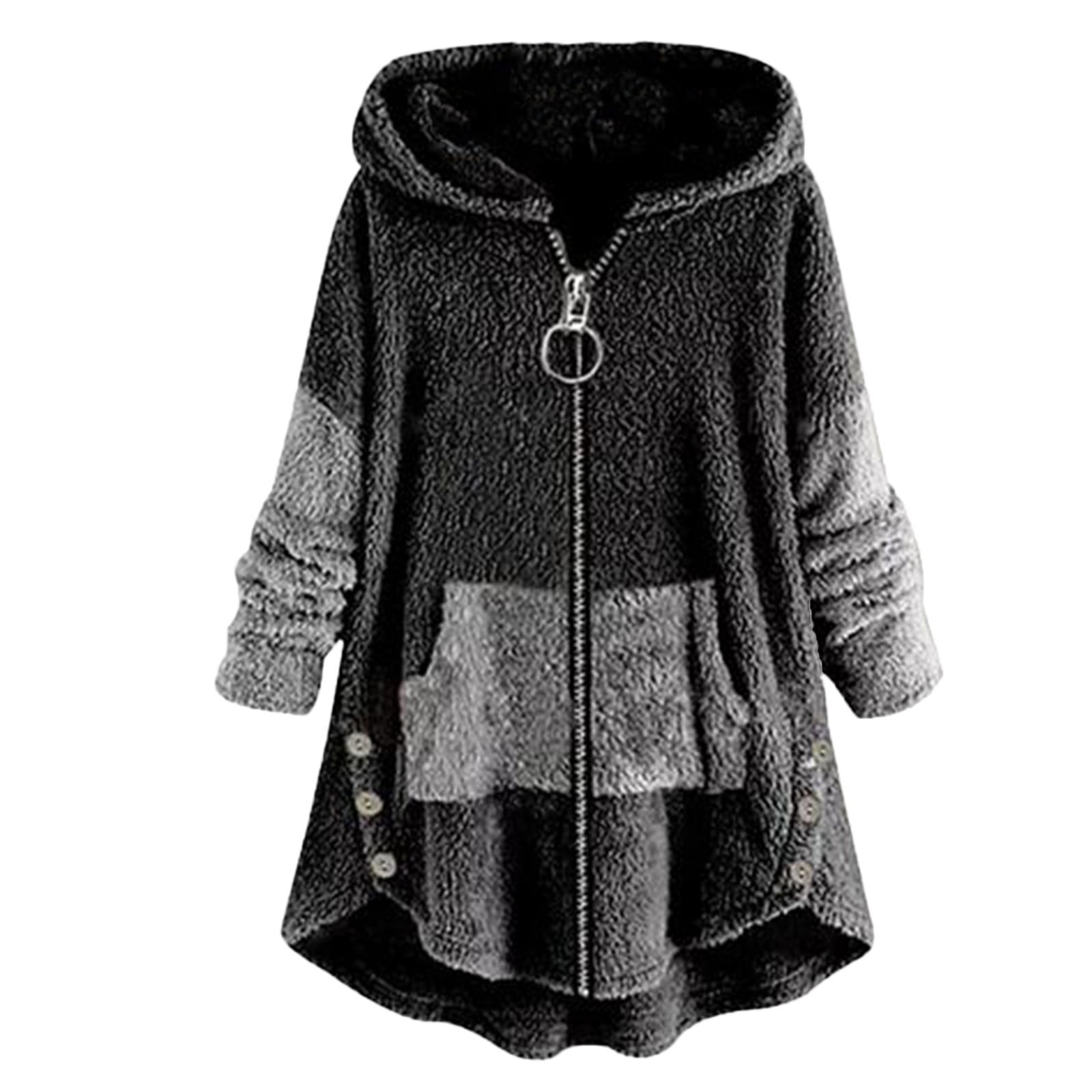 YanHoo Fluffy Fleece Jacket Women Full Zip Winter Coat Long Sleeve Zip ...
