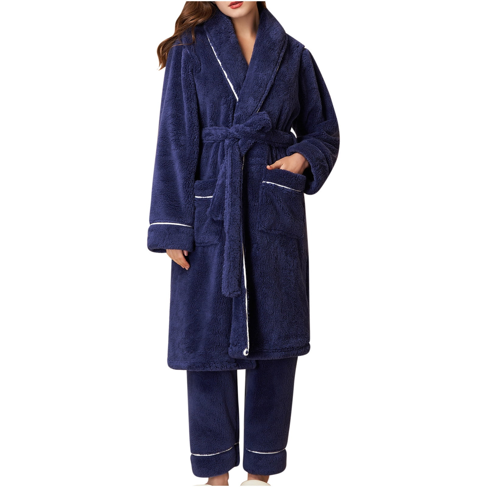 YanHoo Fuzzy Pajama Set for Women Soft Plush Robe and Fleece Pants 2 ...