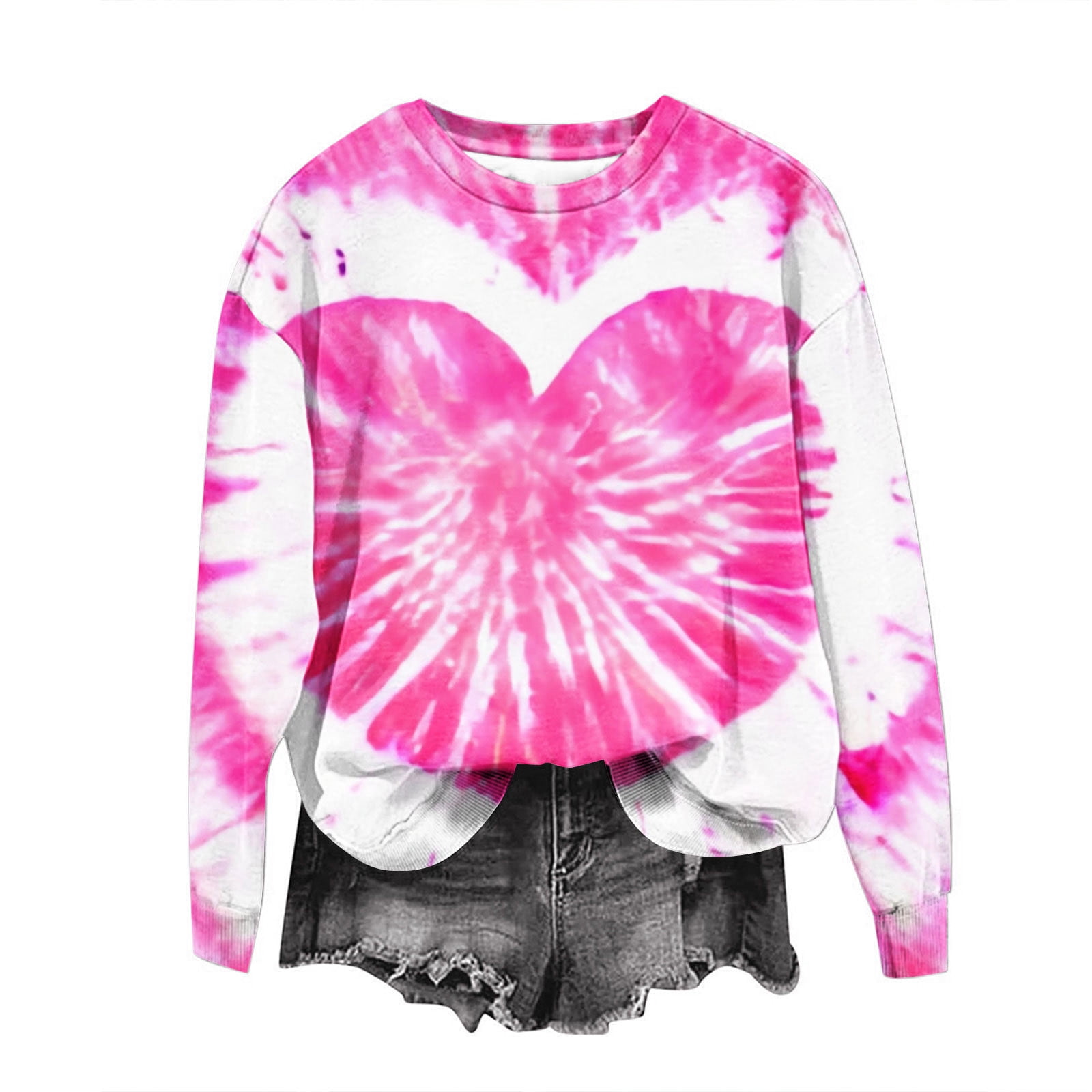 YanHoo Heart Sweatshirts for Women Plus Size Valentine's Day Sweatshirts Dressy Shirt Women ...