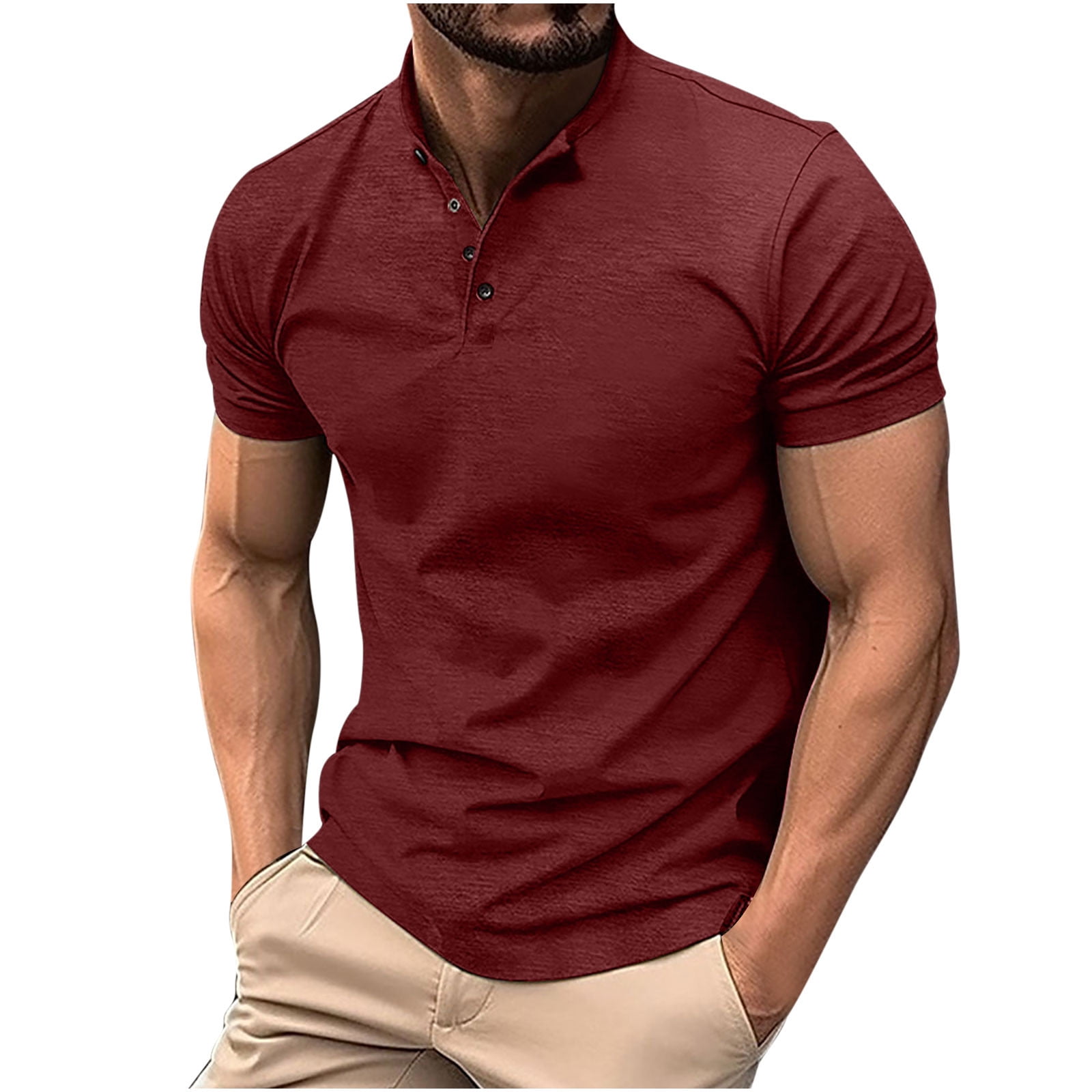 YanHoo Henley Golf Shirts for Men Mens Polo Shirts, Button Stand Collar ...