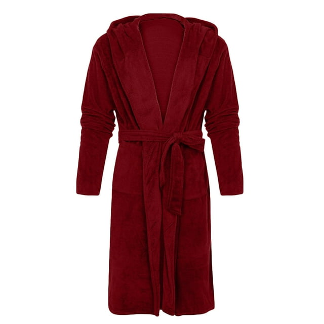 YanHoo Mens Fleece Plush Robe with Hood Ultra Soft Fluffy Full Length Long with Pockets ...