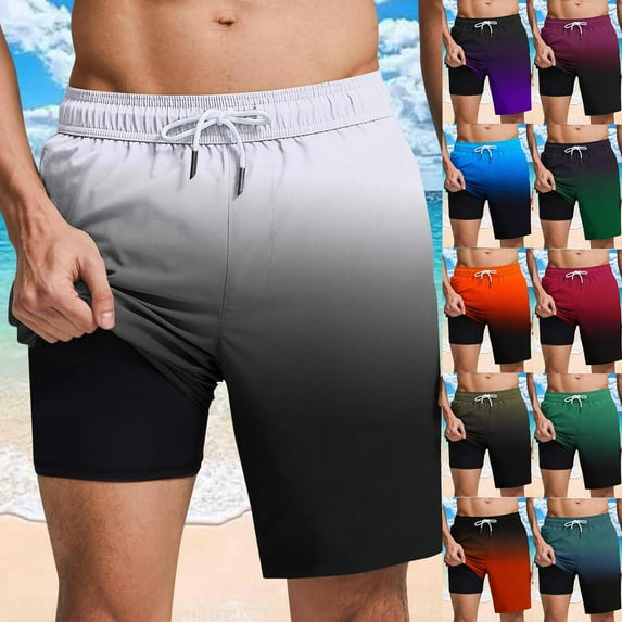 YanHoo Mens Swim Trunks with Compression Liner 2 in 1 Quick Dry Bathing ...