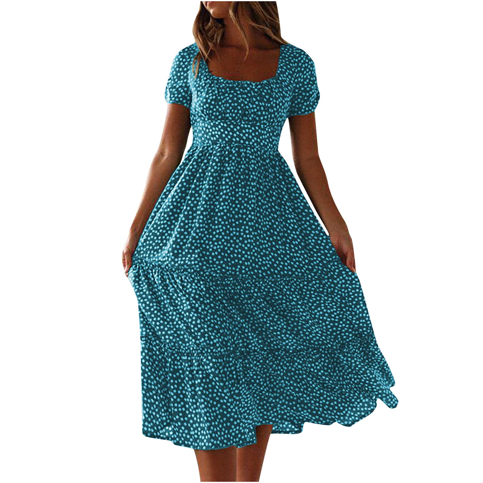 YanHoo Summer Dresses for Women 2026 Polka Dot Short Sleeve Sqaure Neck ...