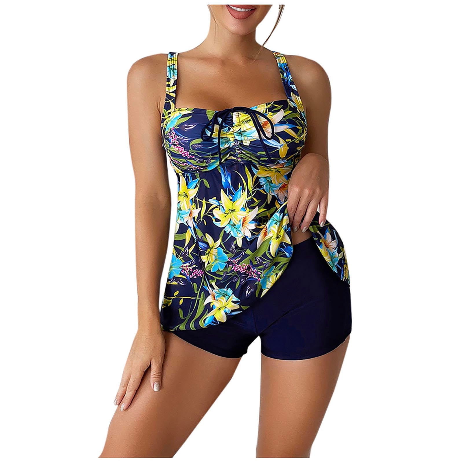 YanHoo Two Piece Underwire Tankini Swimsuits for Women Tummy Control ...