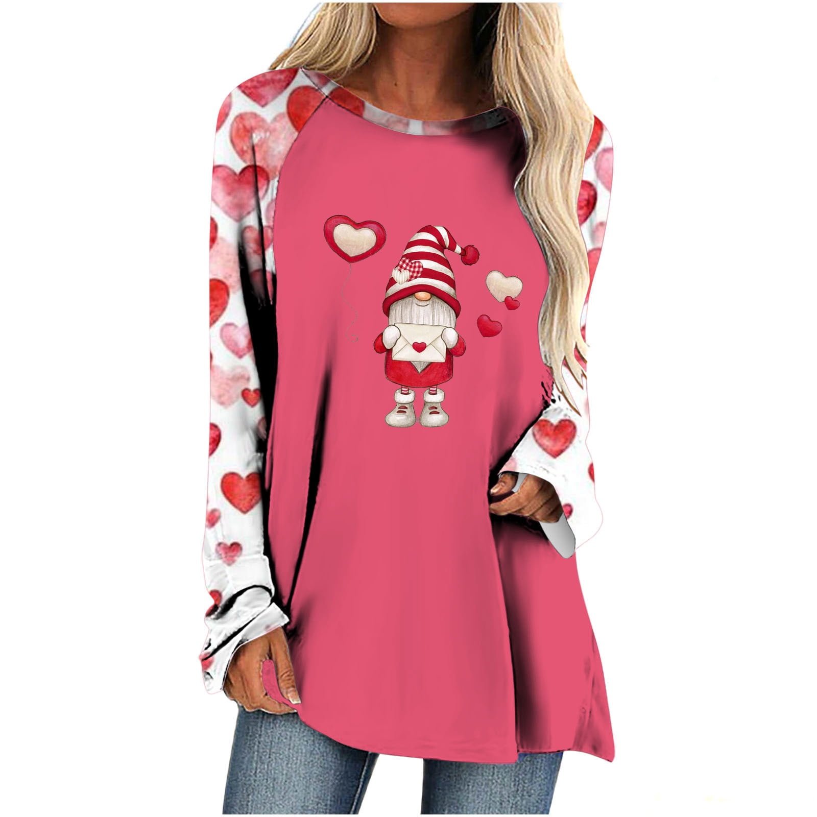 YanHoo Valentines Tunic Women Tunic Tops Long Sleeve Round Neck ...