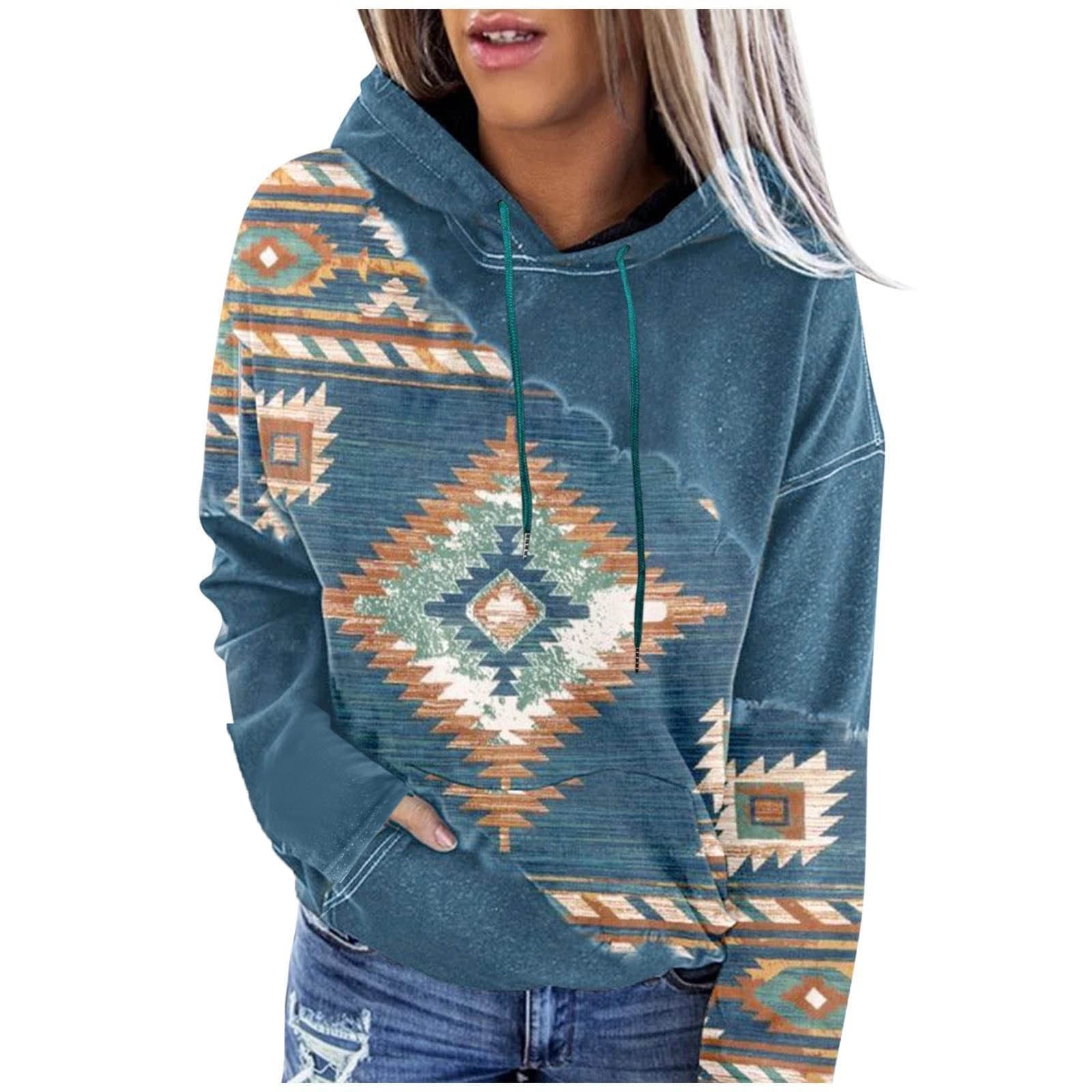 Yanhoo Western Ethnic Hoodies For Women Western Tops For Women Aztec