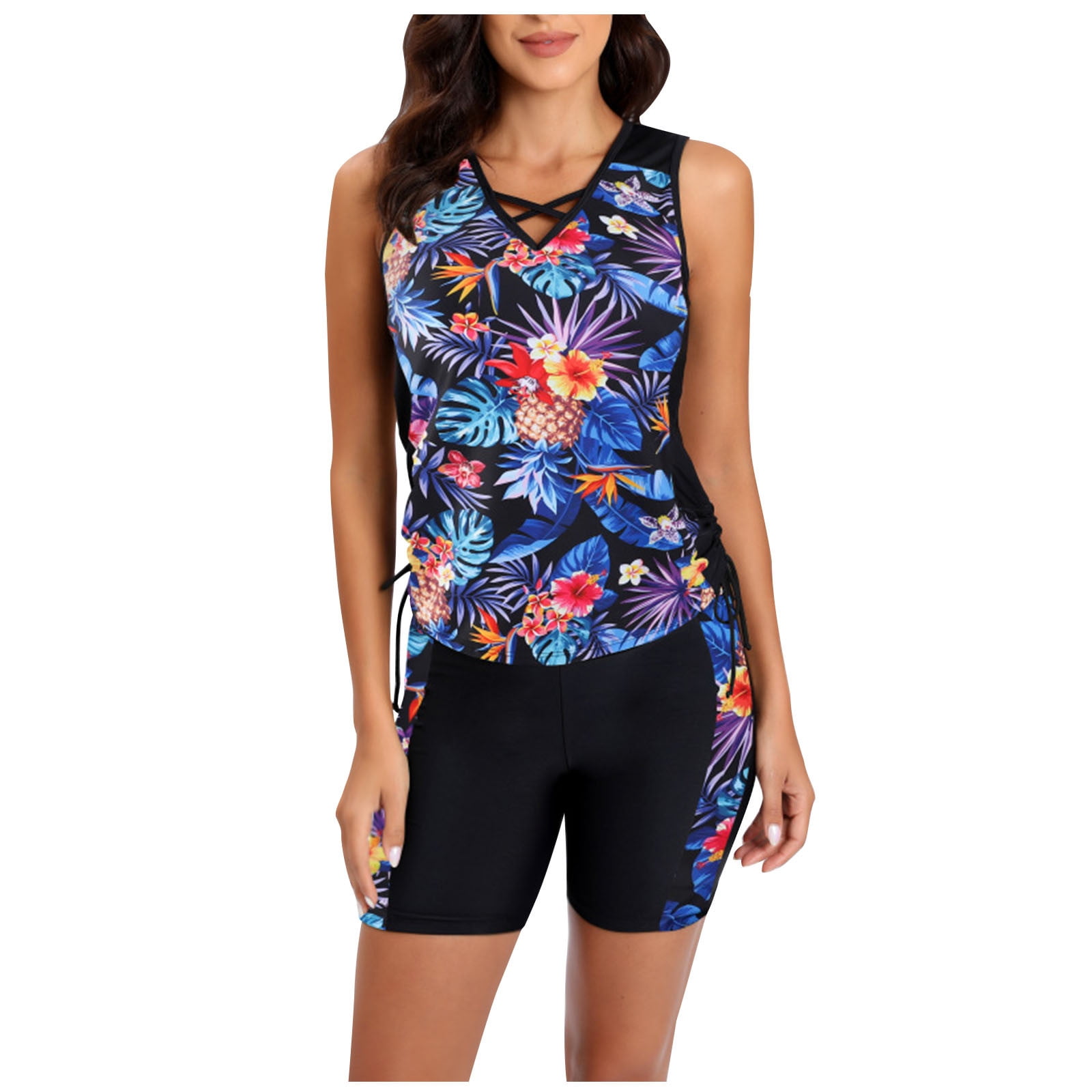 YanHoo Women 2 Piece Tankini Sets Strappy V Neck Swim Tank Top ...