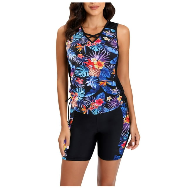 YanHoo Women 2 Piece Tankini Sets Strappy V Neck Swim Tank Top ...