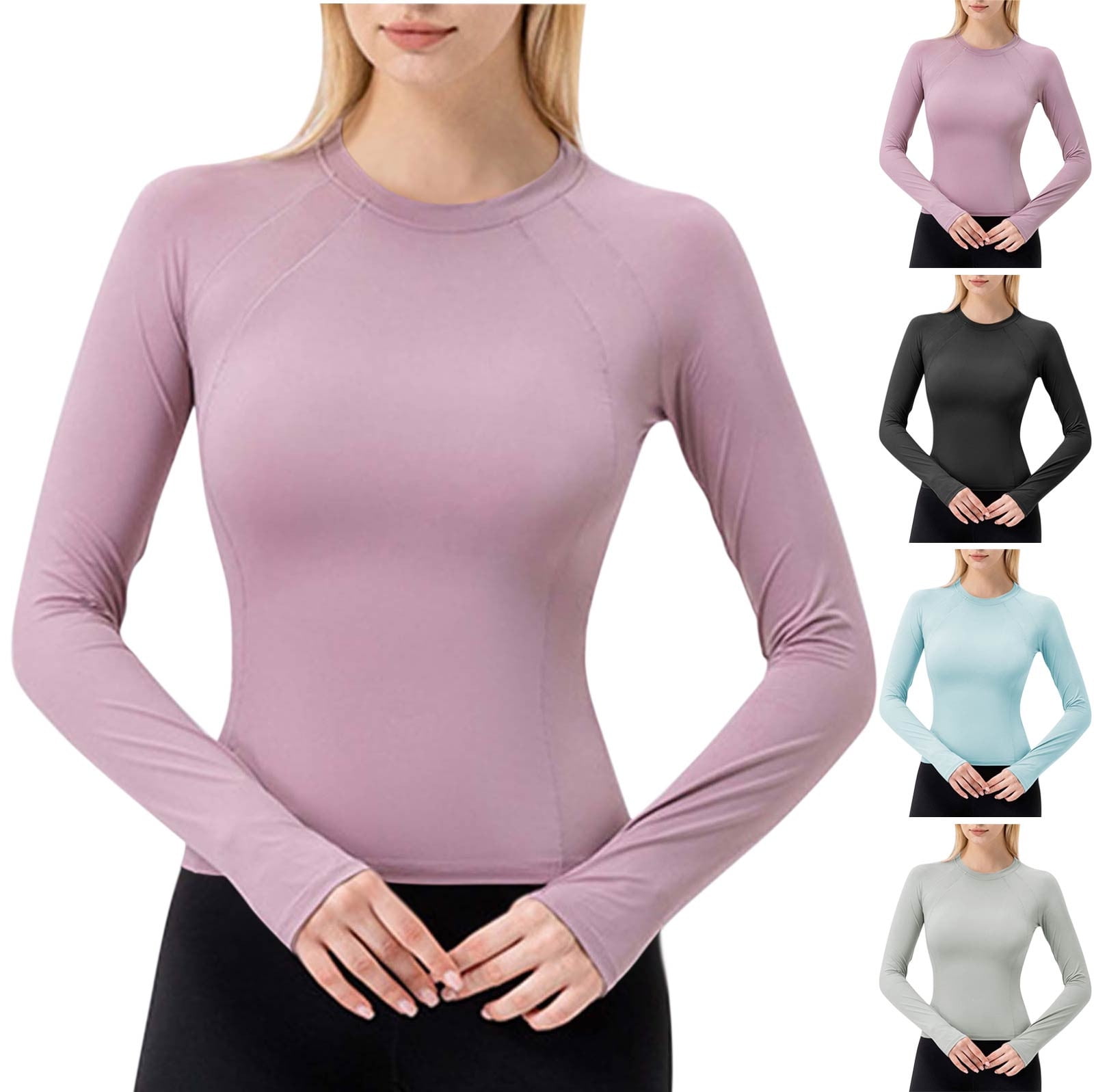 YanHoo Women Crew Neck Long Sleeve Top, Thumb Hole Athletic Shirts for ...