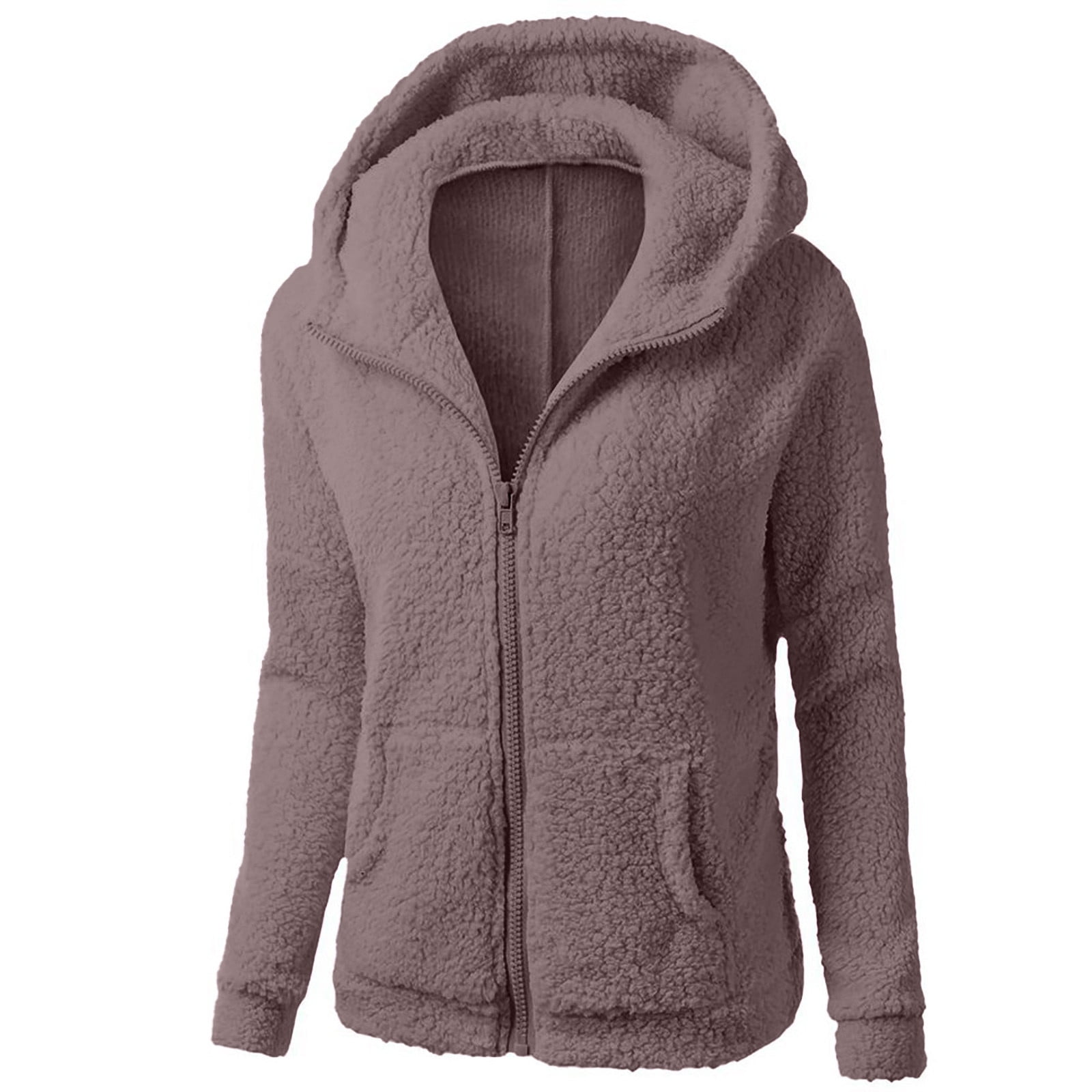 YanHoo Women Fuzzy Fleece Hoodie Jackets Plus Size Full Zip Up Sherpa ...