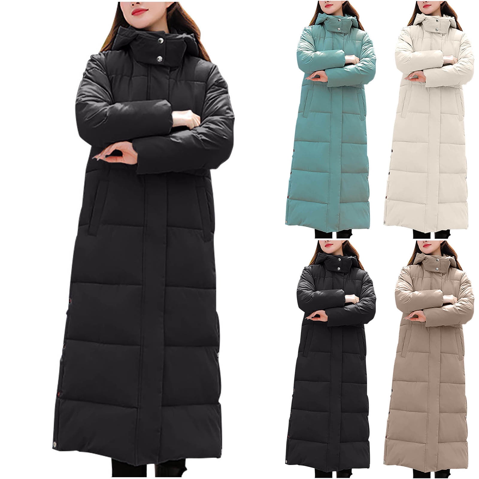 YanHoo Women Long Quilted Coat Maxi Length Long Sleeve Puffer Jacket ...