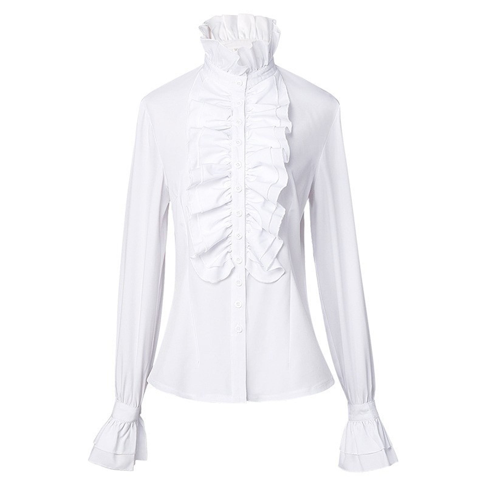 YanHoo Women Pirate Shirt Victorian Ruffle Medieval Renaissance Vampire ...