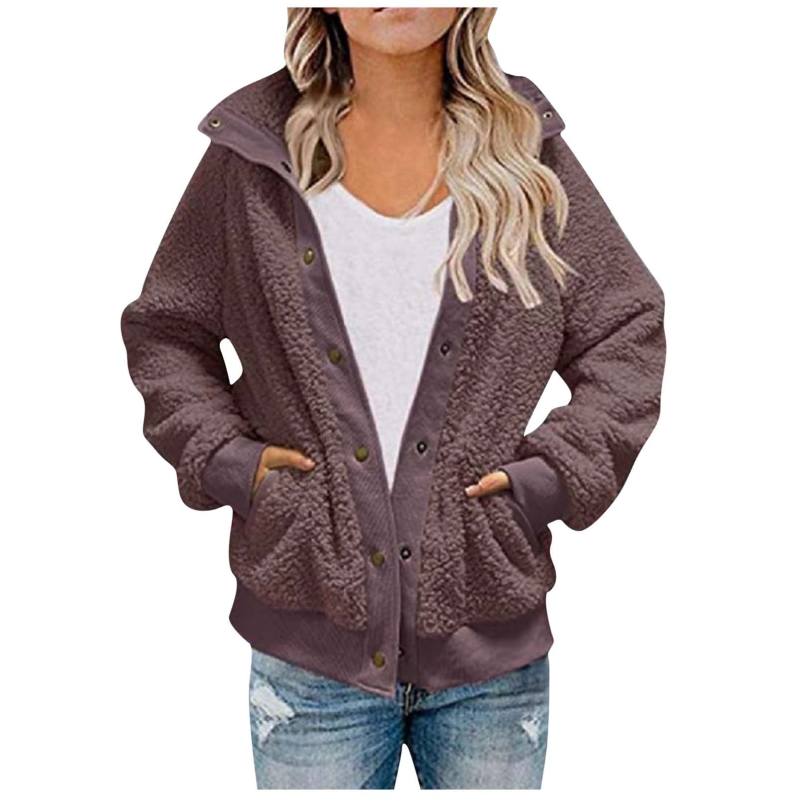 YanHoo Women's Fall Winter Jackets Thic Warm Fuzzy Fleece Sherpa Shacket Jackets Faux Fur Long ...
