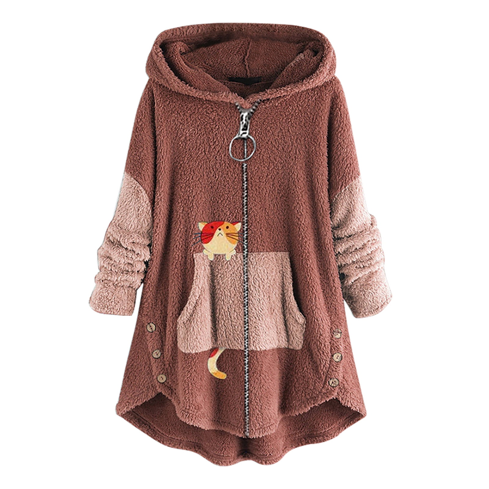 YanHoo Women's Winter Fleece Coats Zip Up Hooded Jackets Long Sleeve Fuzzy Sherpa Oversized Warm ...