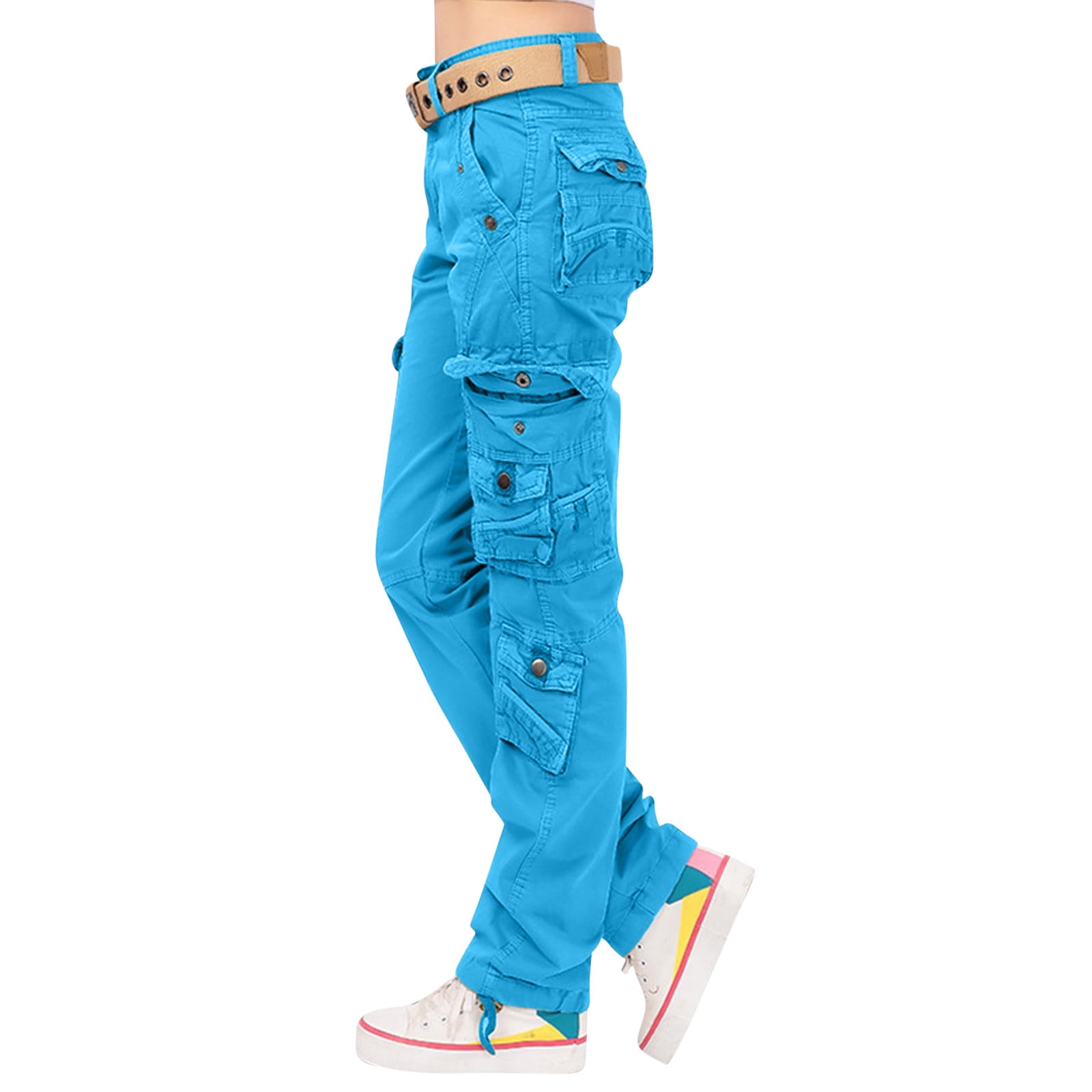 Yanhoo Womens Cargo Pants Multi Pockets Straight Leg Baggy Trouser Plus