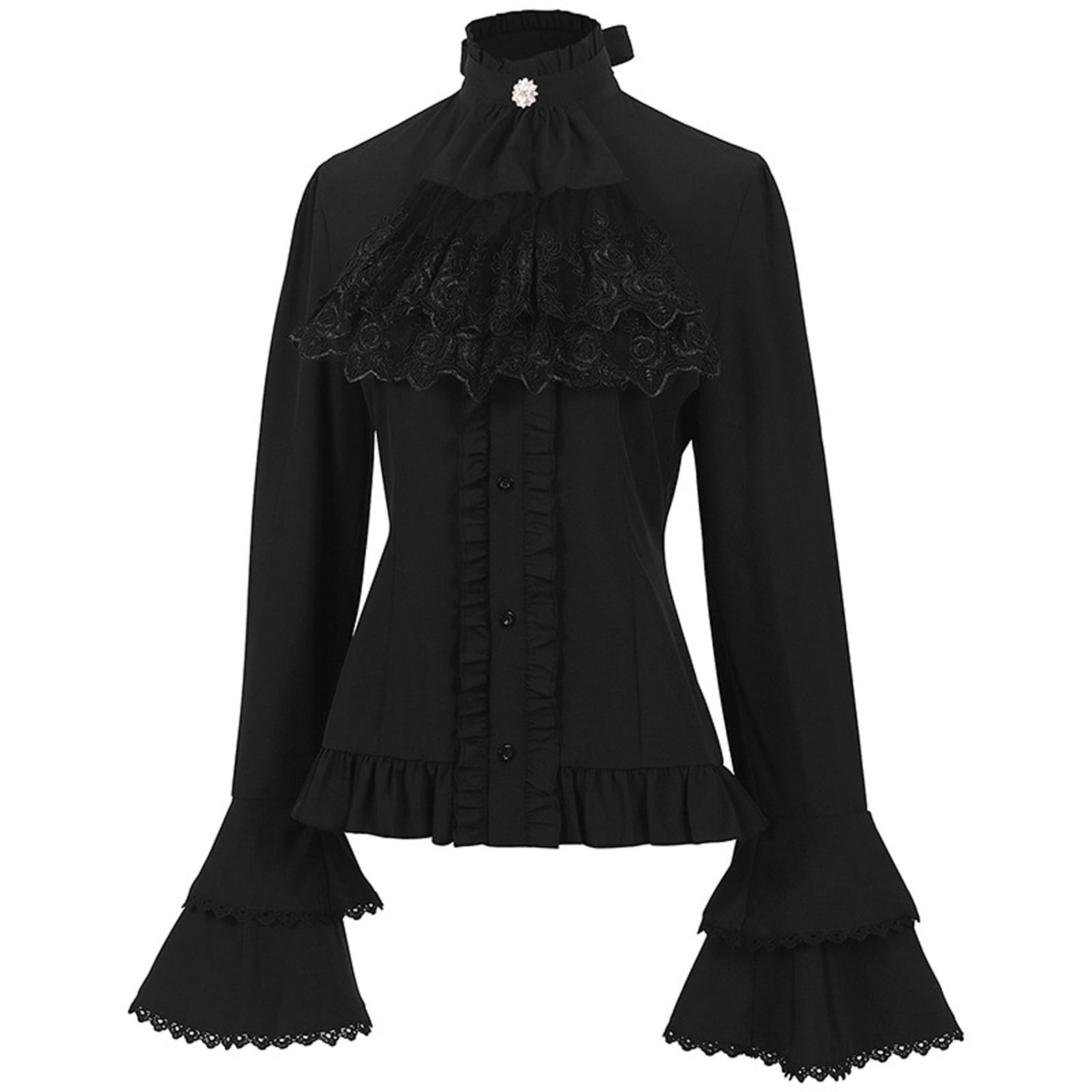 YanHoo Womens Victorian Vintage Long Sleeve Shirt Ruffle Button Up ...