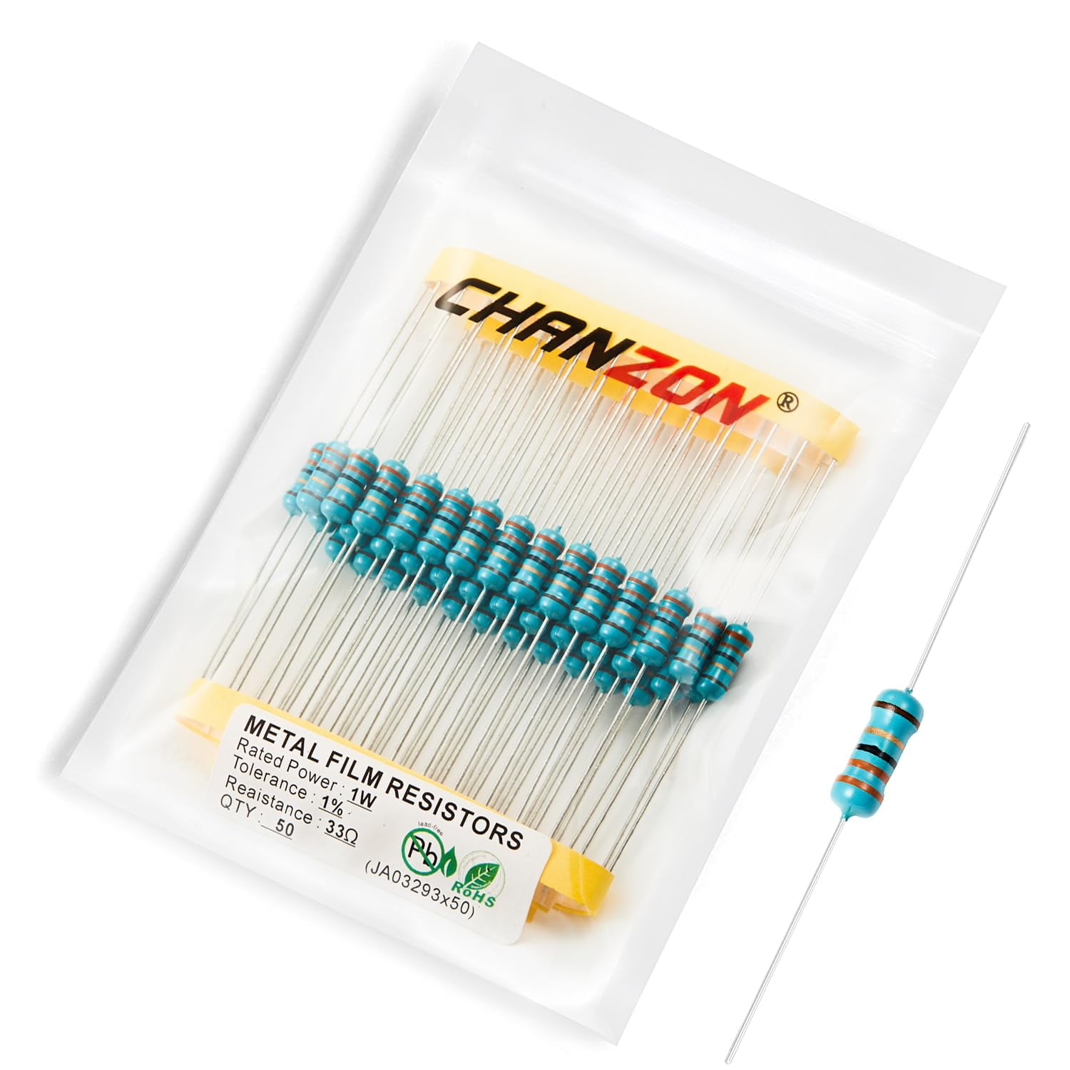 YanMaoYi 50pcs 1W 1K Ω ohm Metal Film Fixed Resistor 0.01 ±1% Tolerance ...