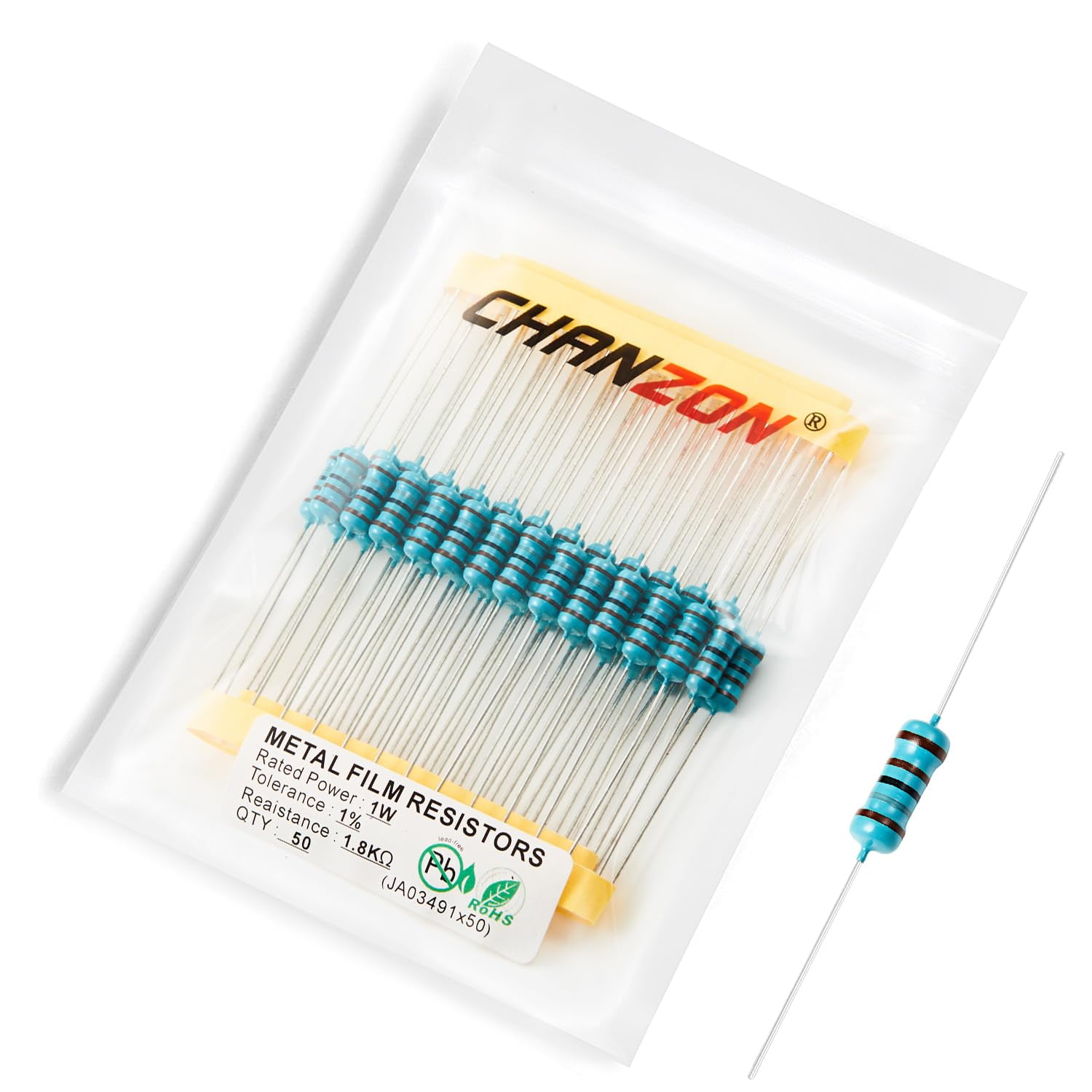 YanMaoYi 50pcs 1W 1K Ω ohm Metal Film Fixed Resistor 0.01 ±1% Tolerance ...