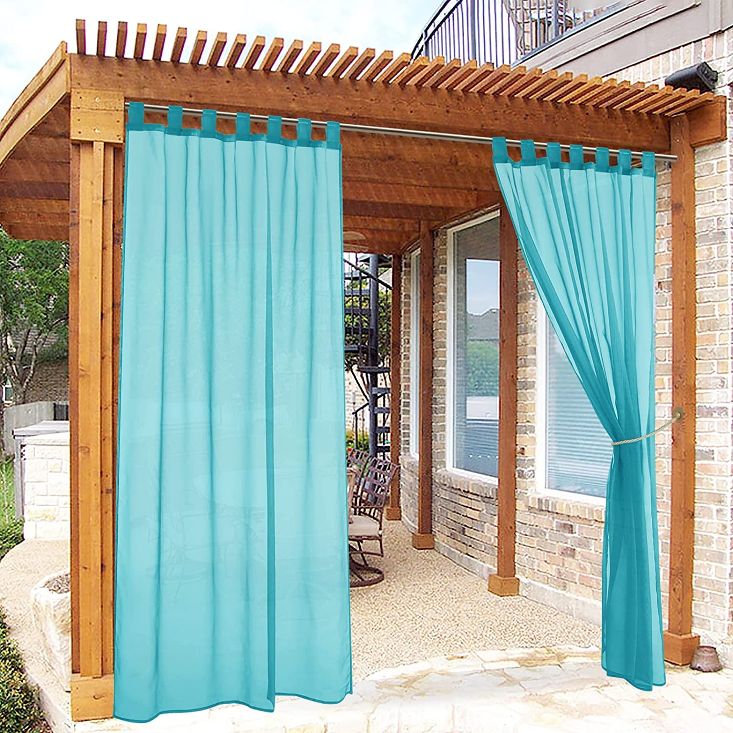 YanMaoYi Outdoor Curtain for Patio, Detachable Sticky Tab Top for Easy ...