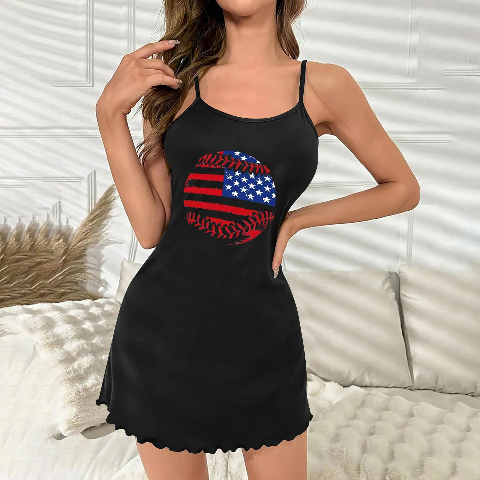 YanQiao 4th of July Women's Satin Nightgown Silk Slip Dress American ...