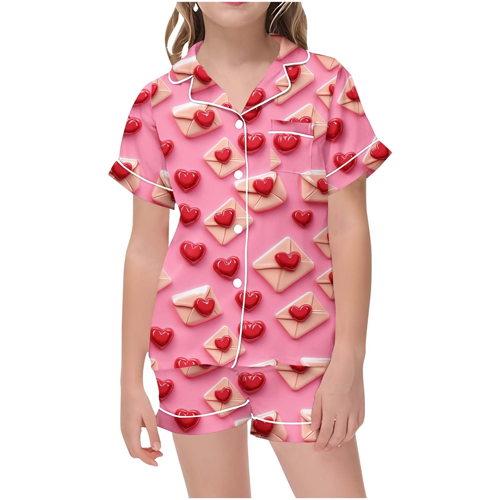 Gpaecead Girls' Kids' Satin Silky Button-Down Pajama Set, 2 Pcs - Cozy ...