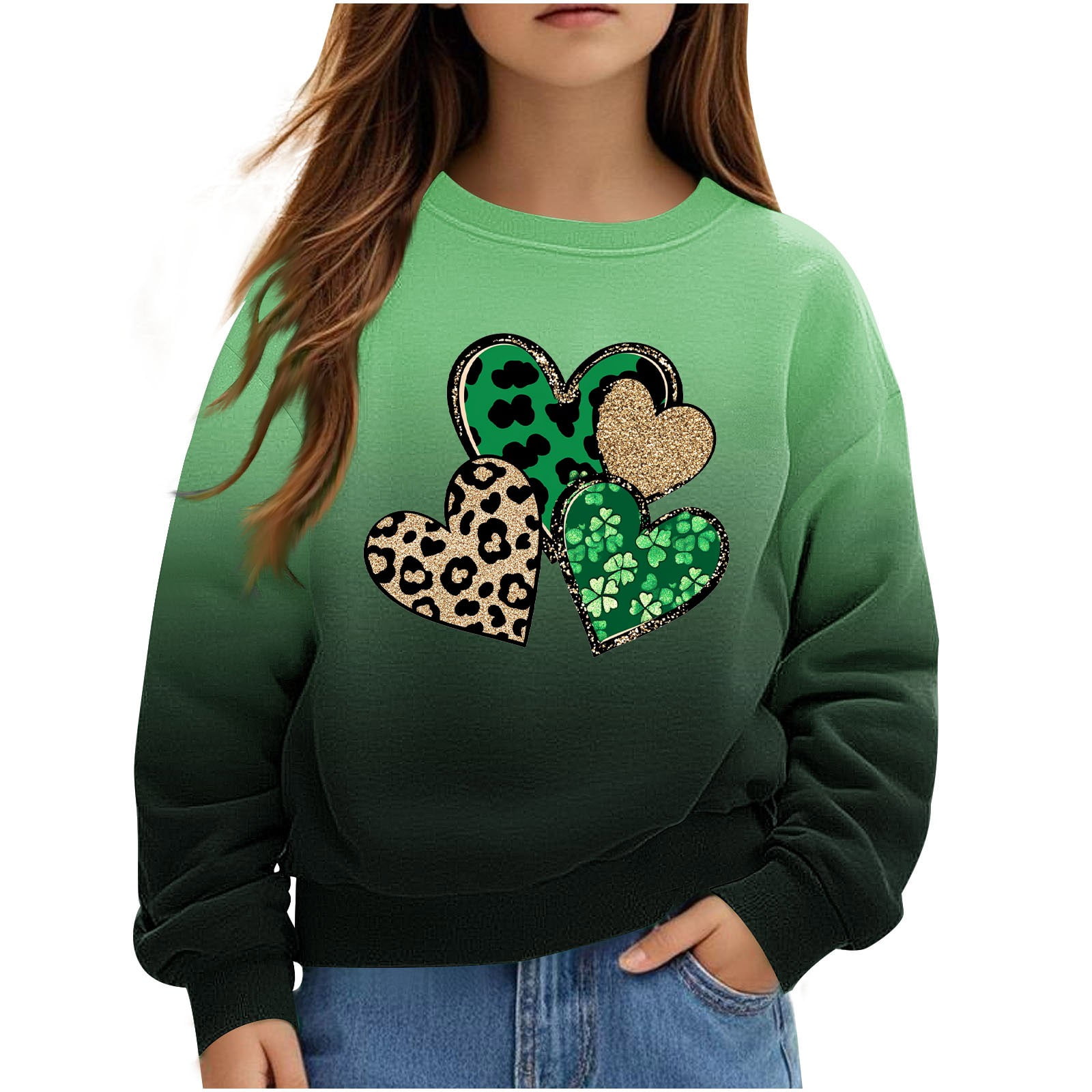 Gpaecead Girls Long Sleeved Heart Graphic Sweatshirt Printed Round Neck ...