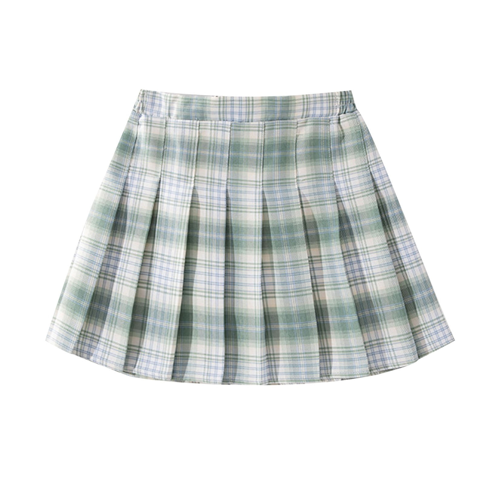 YanQiao Girls Pleated Plaid Skirt Elastic Waist Uniform Plus Size ...