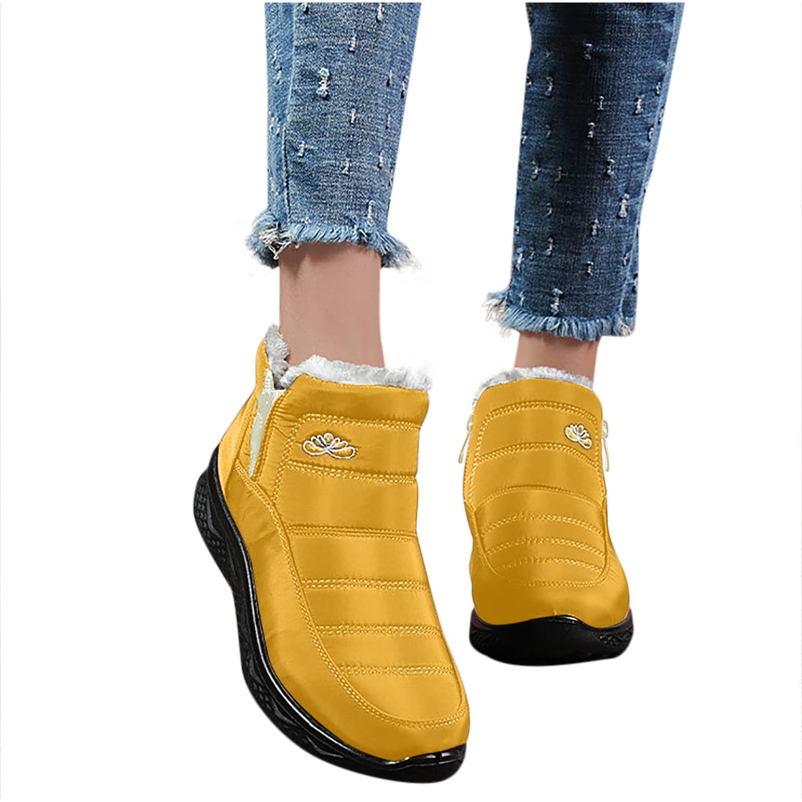 Gpaecead Women's Winter Boots Warm Fur Lined Snow Boots Slip-on Ankle ...