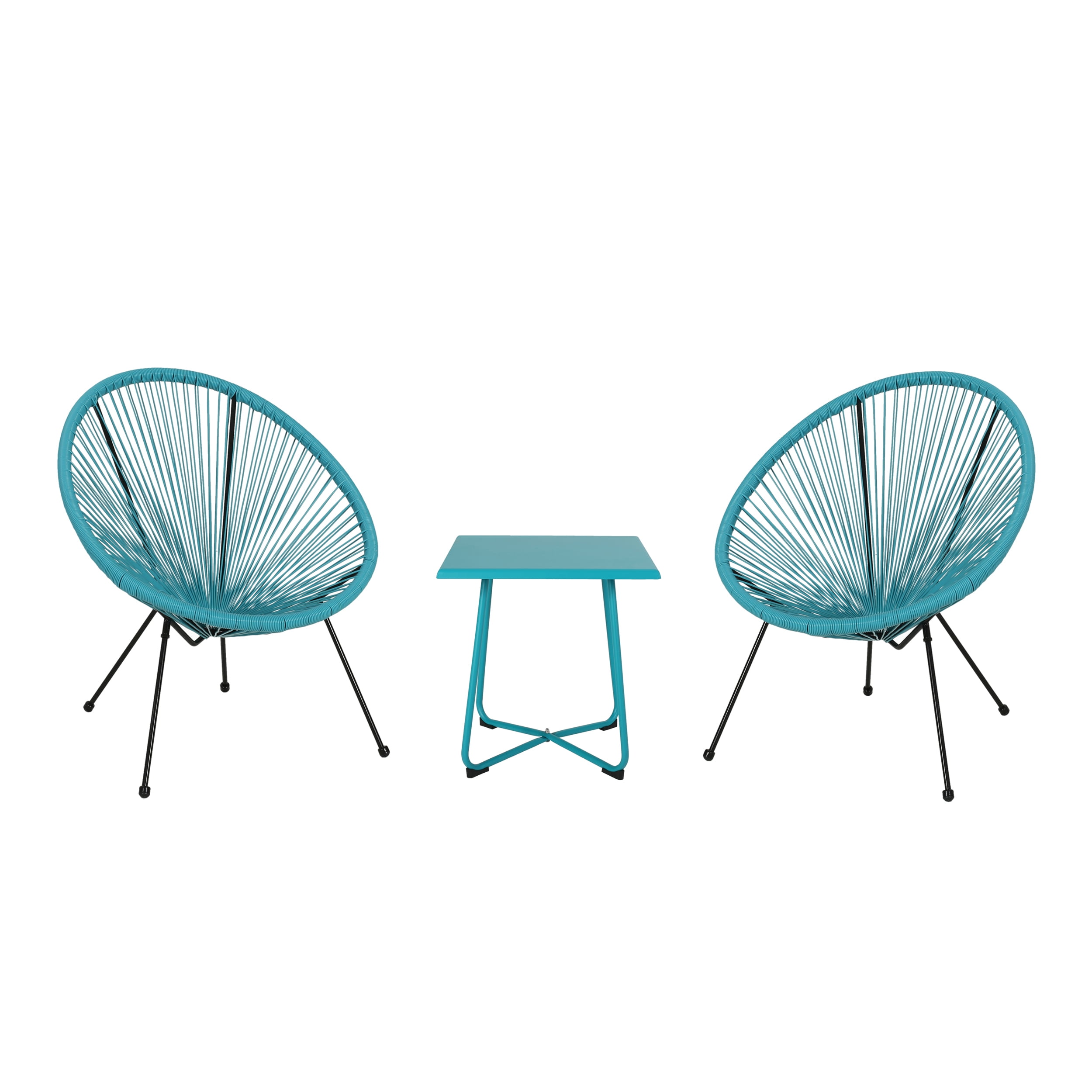 Noble House Anson Outdoor Woven 3 Piece Chat Set Teal and Black ...