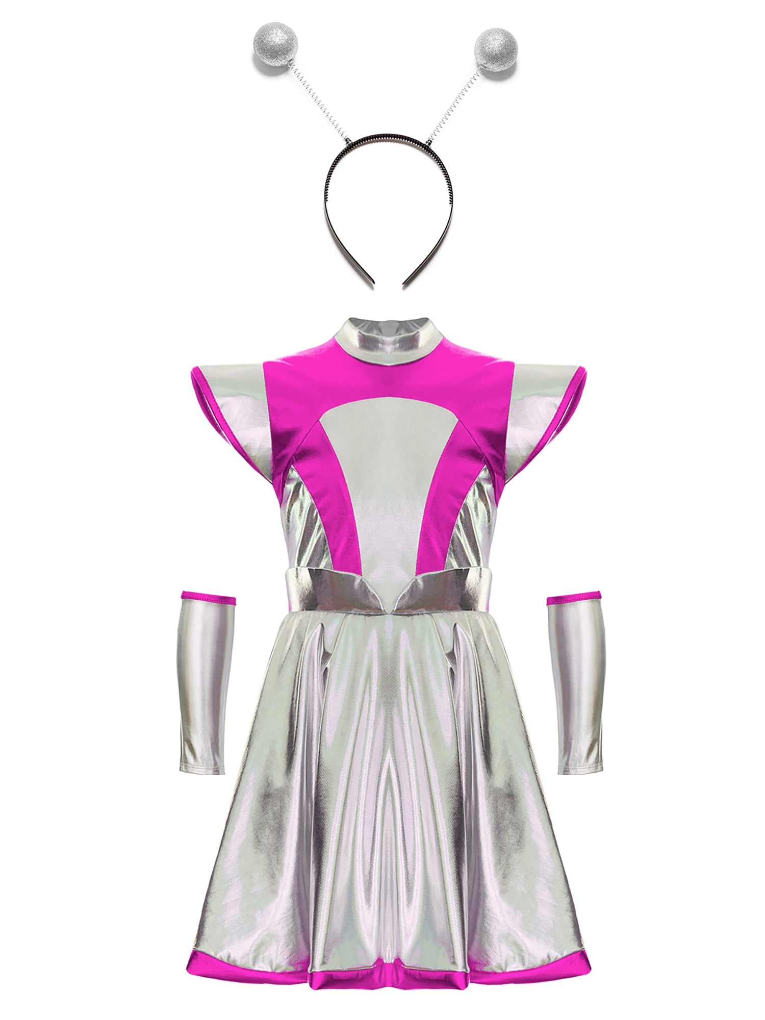Yanarno Alien Costume Kids Girl's Shiny Metallic Halloween Party Fancy ...
