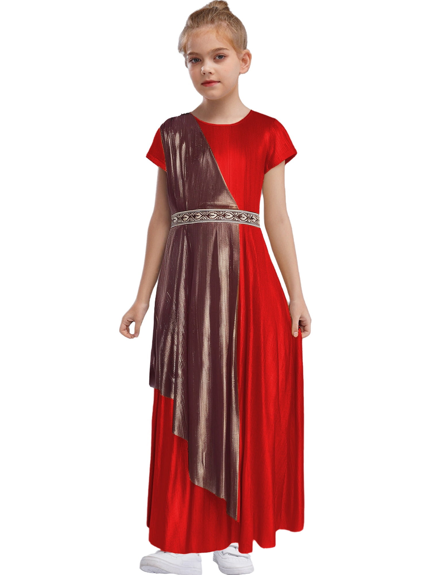 Yanarno Girls Ancient Greece Toga Short Sleeve Wrap Maxi Gown Dress for ...
