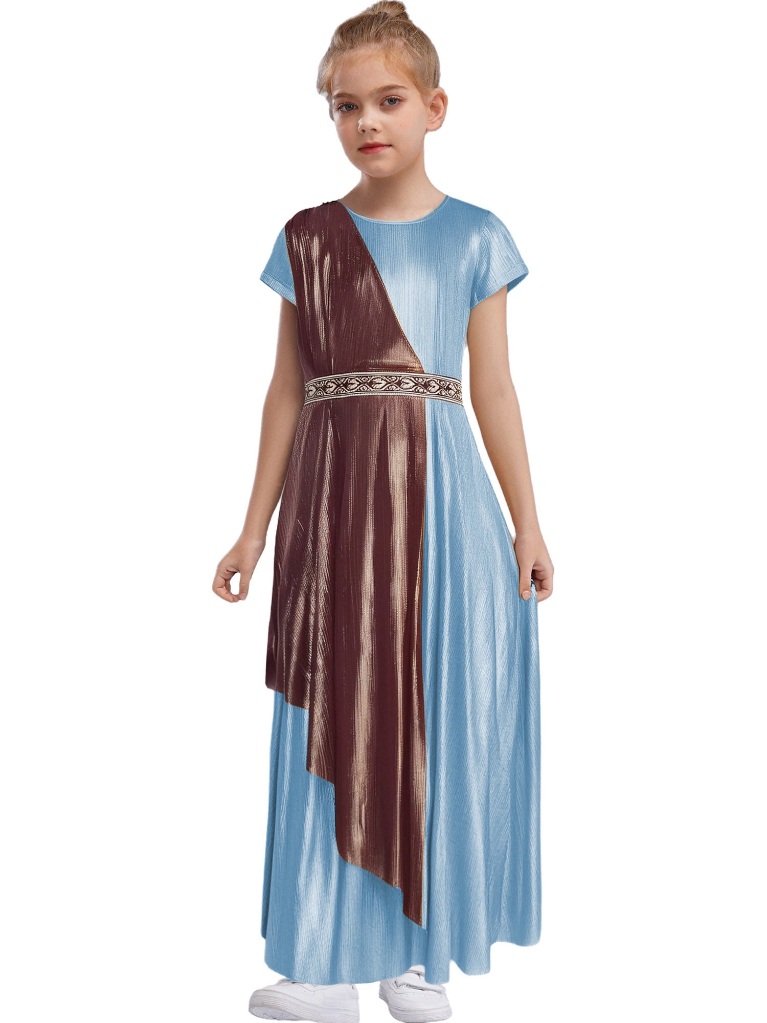 Yanarno Girls Ancient Greece Toga Short Sleeve Wrap Maxi Gown Dress for ...