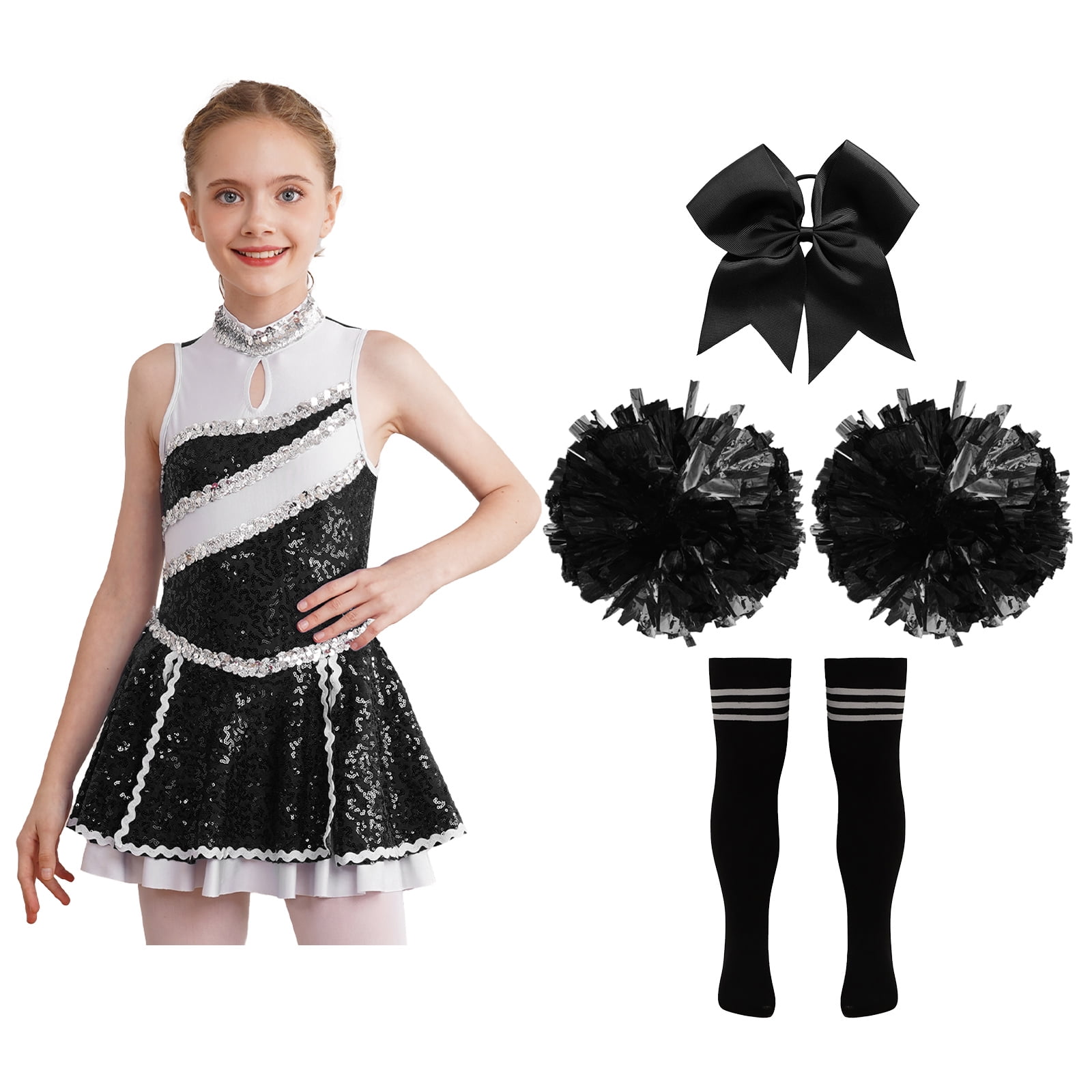 Yanarno Girls Sparkle Cheerleading Dance Dress Cheer Leader Uniform ...