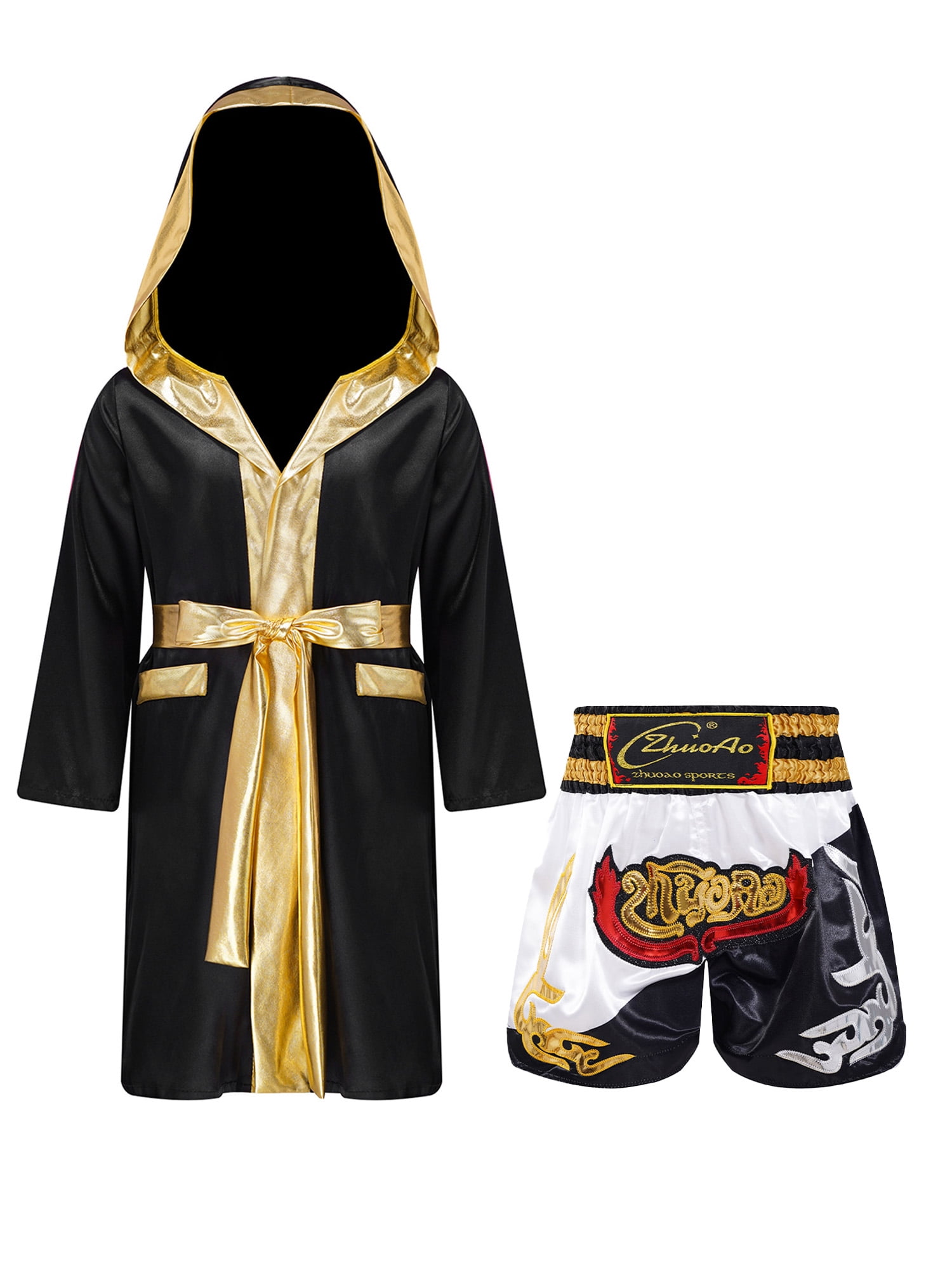 Yanarno Kids Boys Boxing Costumes Satin Boxer Cloak Hooded Robe Boxing ...