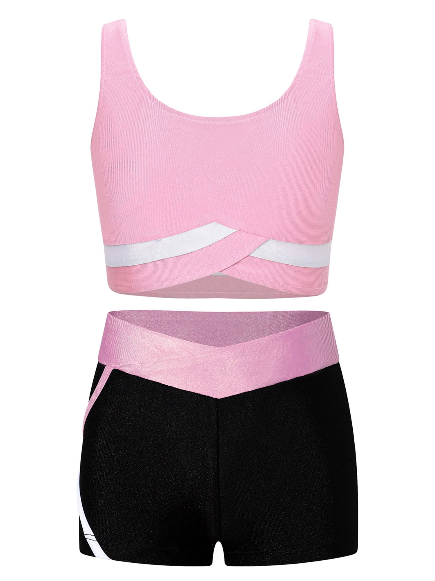 Yanarno Kids Girls 2 Piece Active Dancewear Outfit Crop Top and Shorts ...