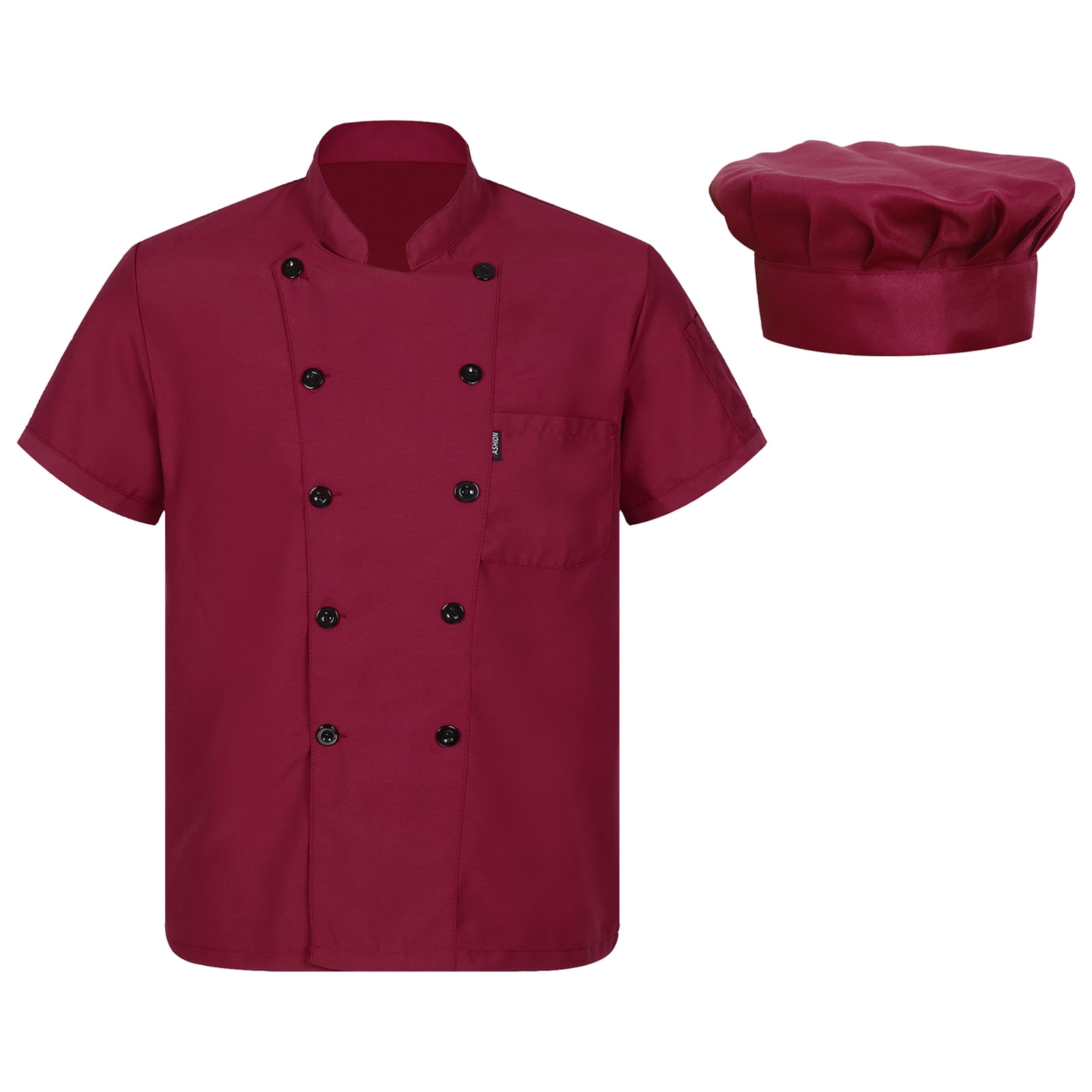 Yanarno Unisex Short Sleeve Chef Jacket with Hats Kitchen Cook Coat ...