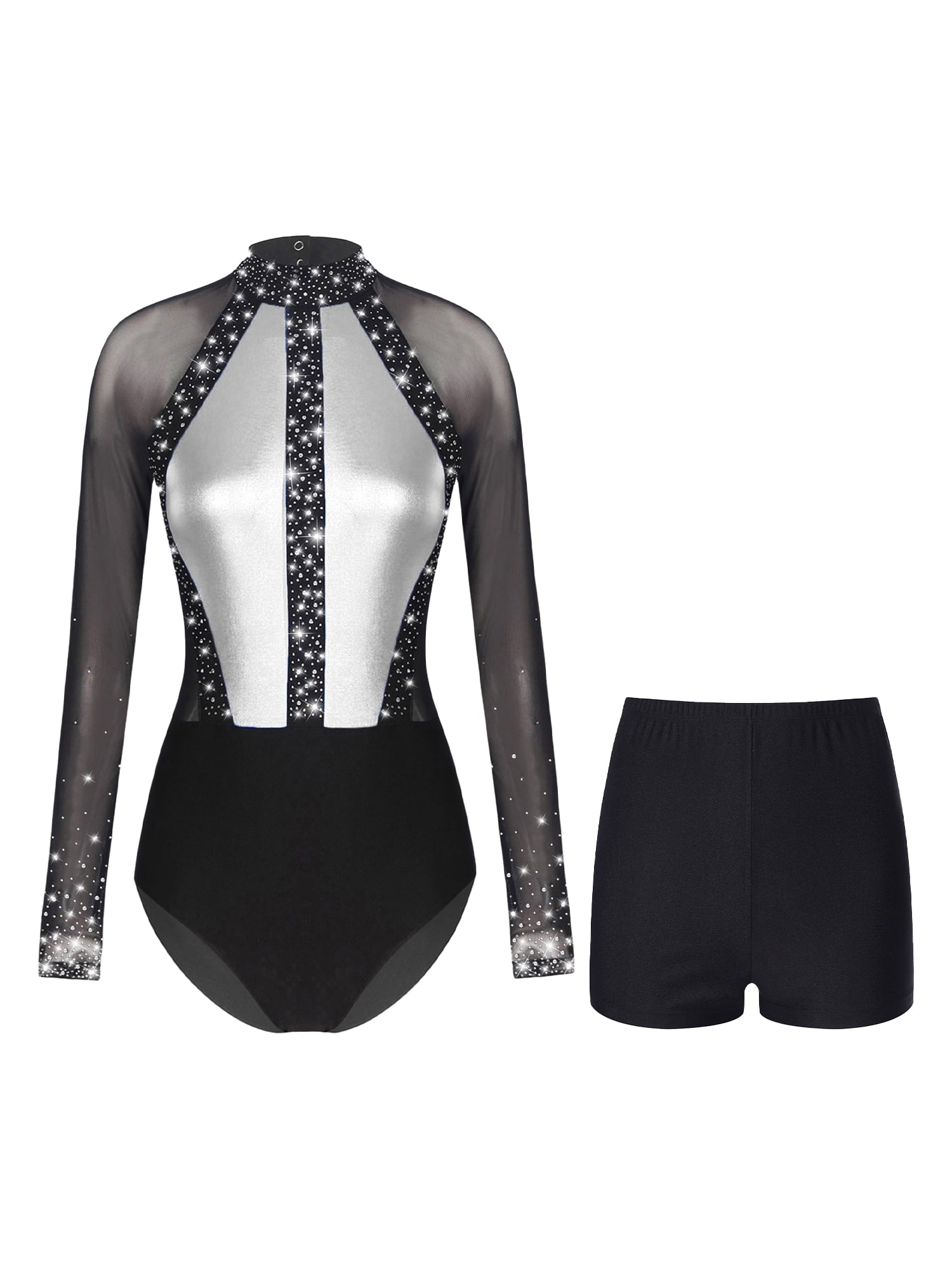 Yanarno Womens Shiny Metallic Long Sleeve Ballet Leotard Shiny ...