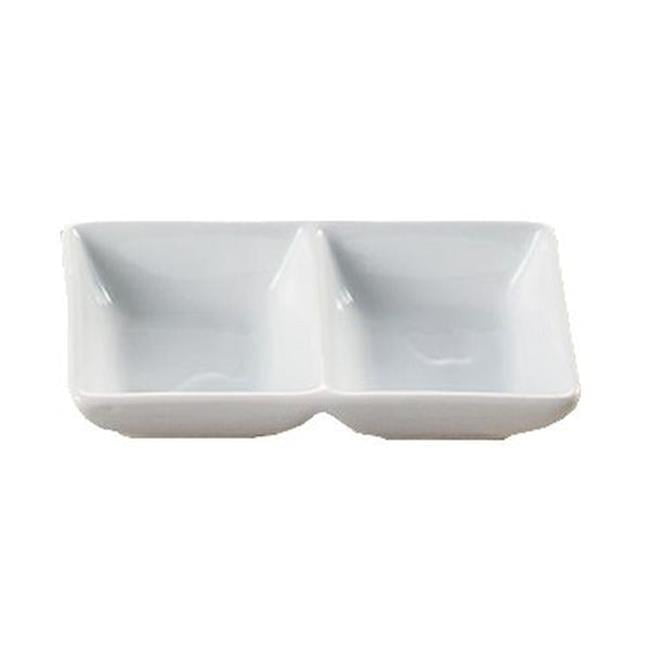 Yanco 2 x 2 oz Porcelain Wells Two Divided Tray, Super White - 5.5 x 2. ...