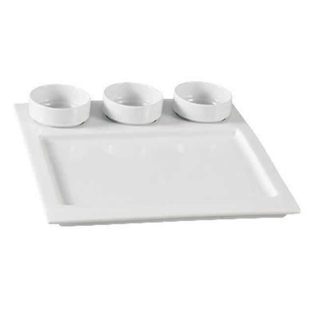 Yanco ML-810 10 in. Square Porcelain Compartment Tray with Three 2.75 ...