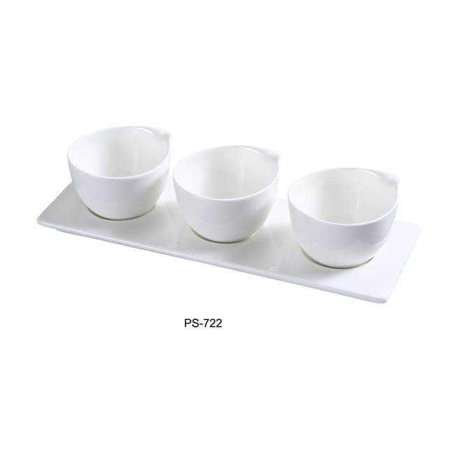 Yanco PS-722 3 x 10.5 x 3.5 in. Porcelain Three Cup with Tray Well Set ...